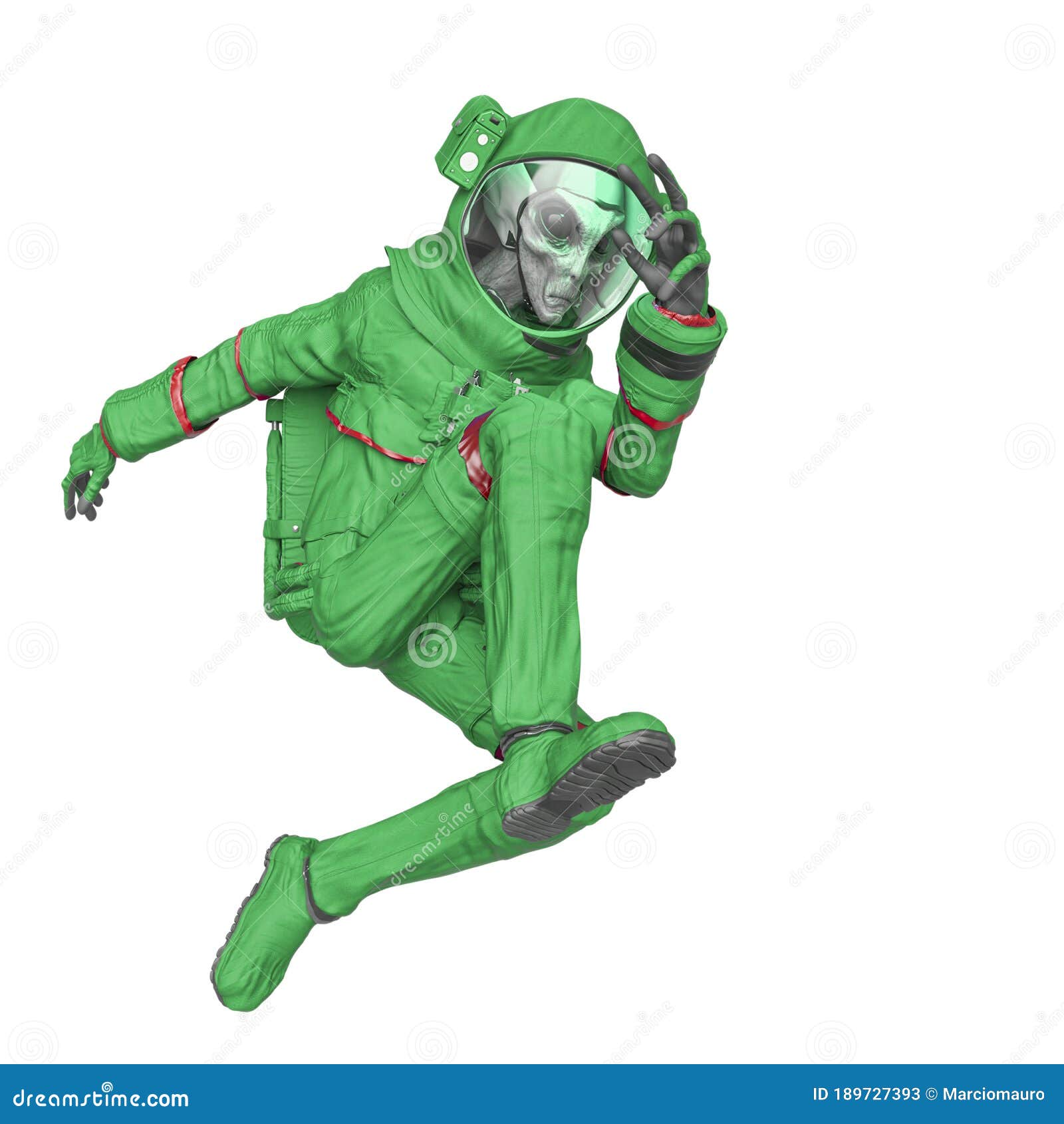 Alien Astronaut is Doing a Jump in Action Stock Illustration ...