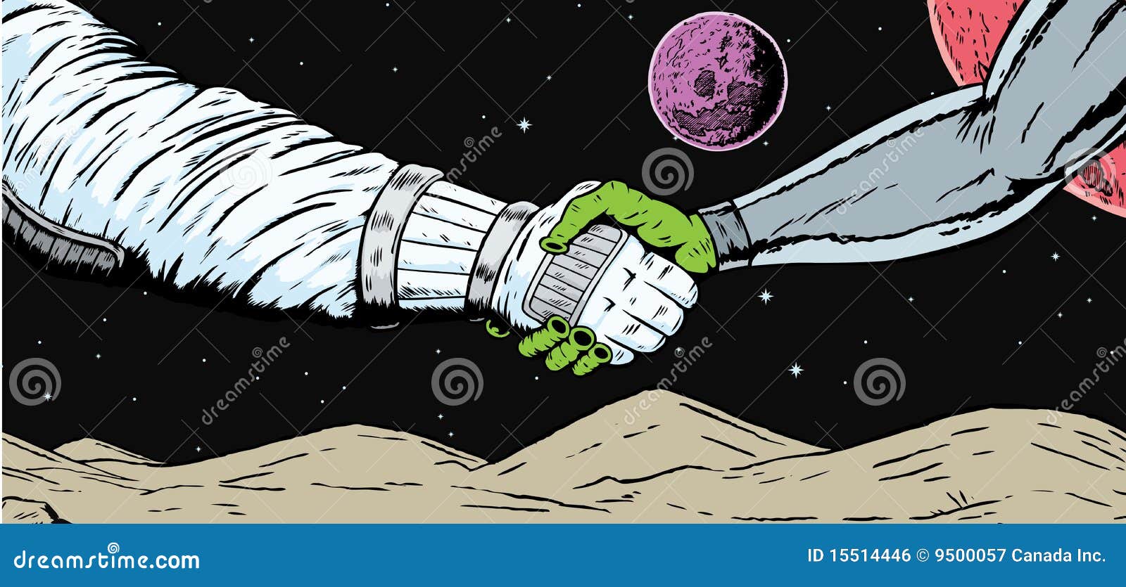 Alien Handshake With Astronaut Cartoon Royalty-Free Stock Photography ...