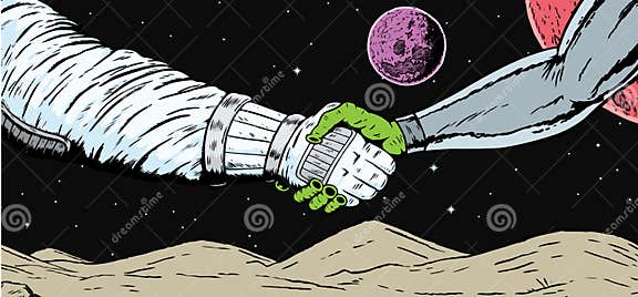 Alien Astronaut Handshake stock vector. Illustration of green - 15514446