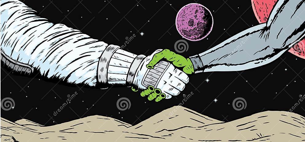 Alien Astronaut Handshake stock vector. Illustration of green - 15514446