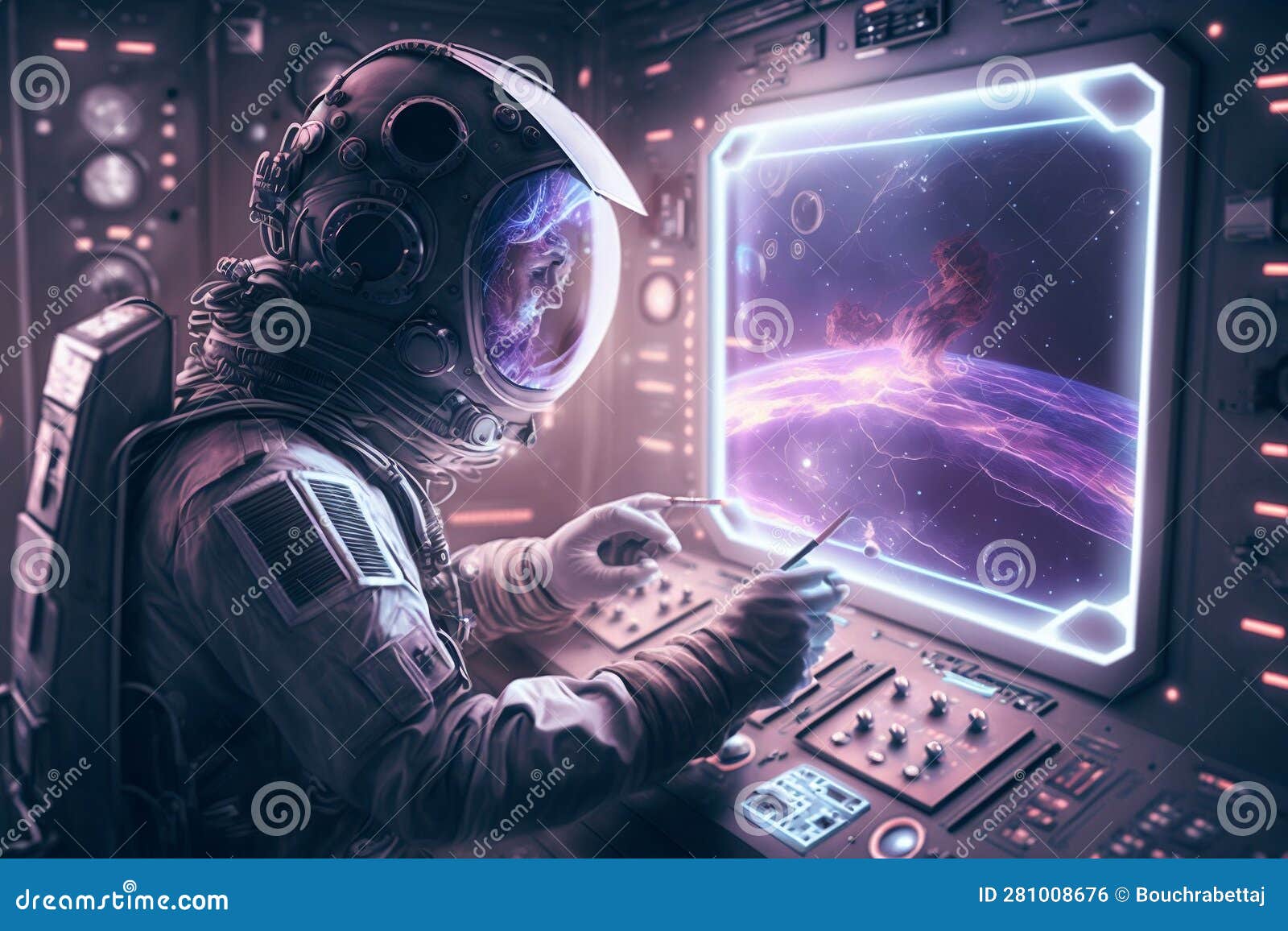 Alien Astronaut Works with Futuristic Control Panel, Alien Astronaut ...