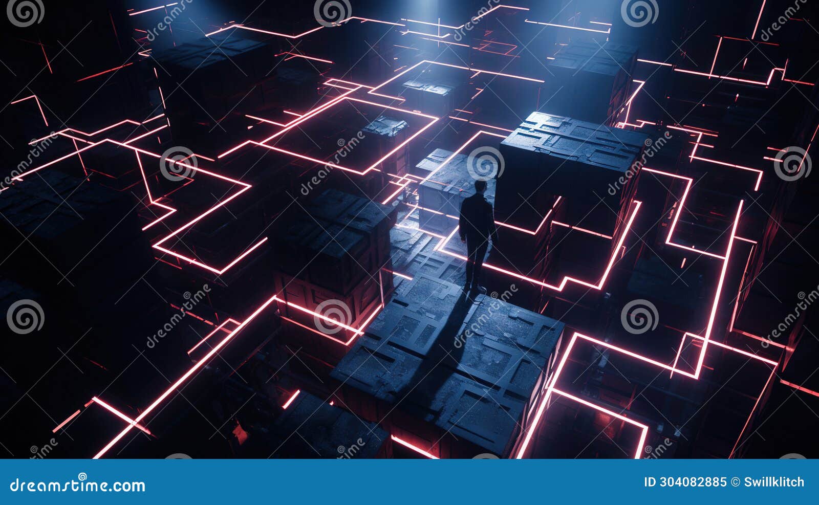 Alien Base Interior with Laser Labyrinth in 80s Sci-fi Action Style ...