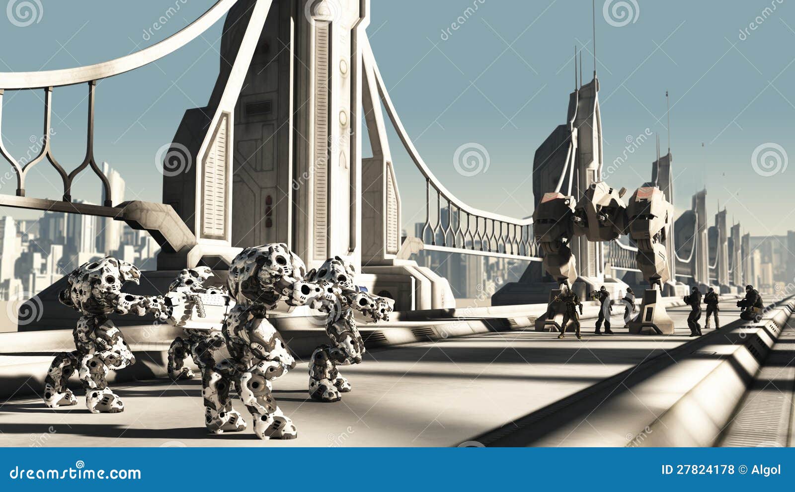 Alien Battle Droids and Space Marines Stock Illustration - Illustration ...