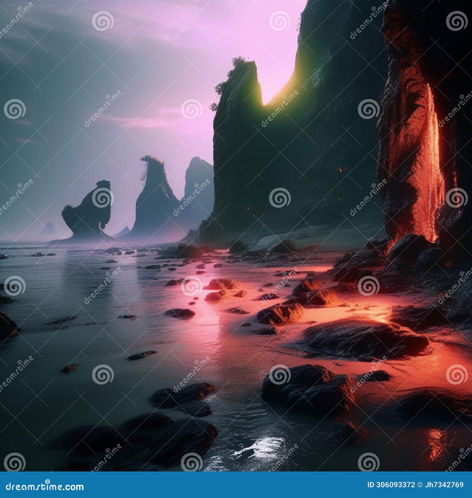 An Alien Beach with Phosphorescent Waves and Bizarre Rock Formations ...