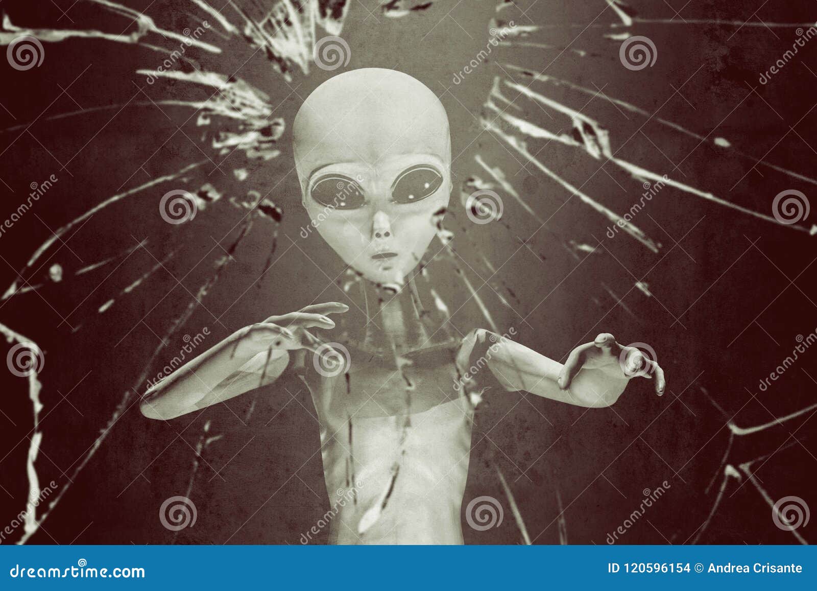 Alien Isolated Behind a Broken Glass Stock Illustration - Illustration ...