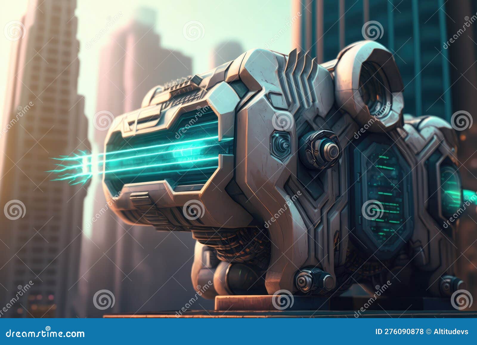 Alien Blaster in High-tech City, with Advanced Technology and ...