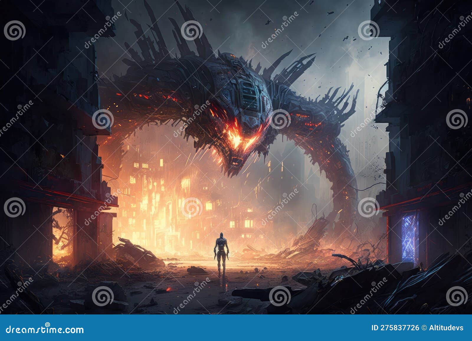 Alien Blaster, Surrounded by Destruction and Carnage after Battle in ...