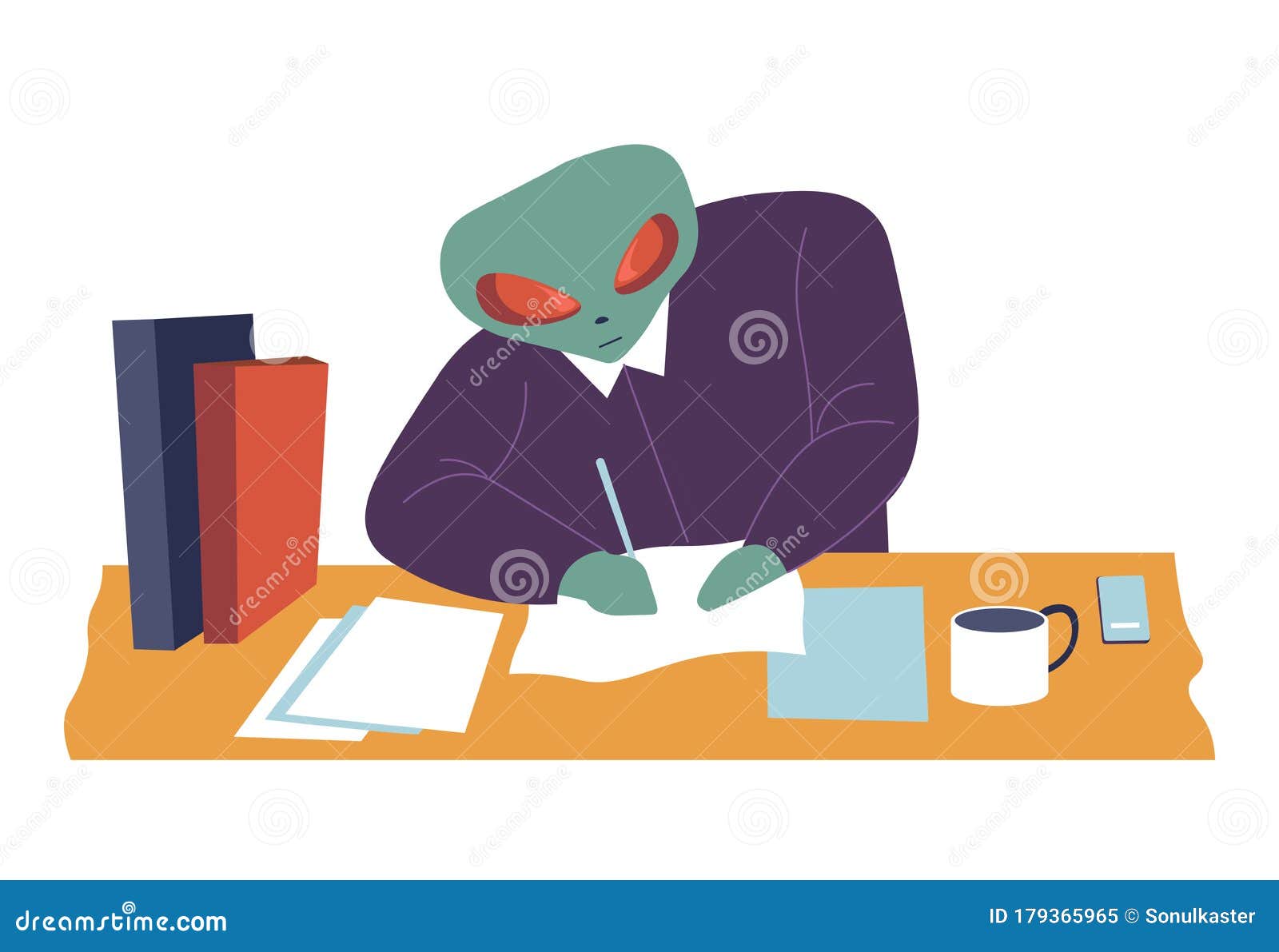 Alien Boss Writting Paper at Work, Extraterrestrial Character Stock ...