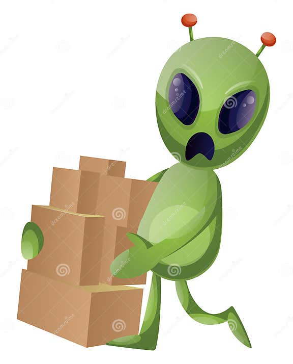 Alien with Boxes, Illustration, Vector Stock Vector - Illustration of ...