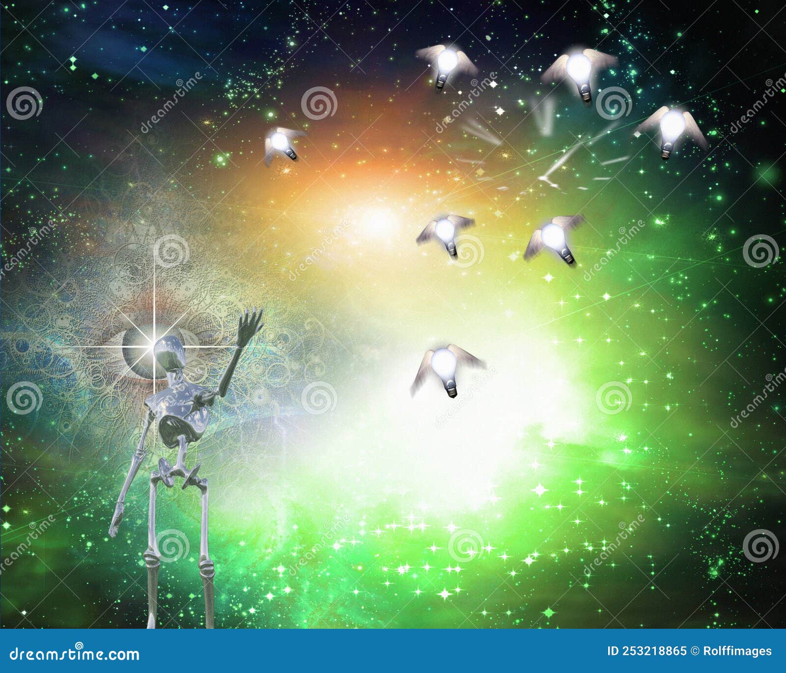 Alien Bringing Ideas in Universe Stock Illustration - Illustration of ...