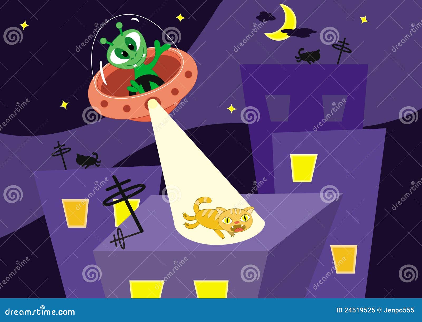 Alien and cat stock vector. Illustration of night, flying - 24519525