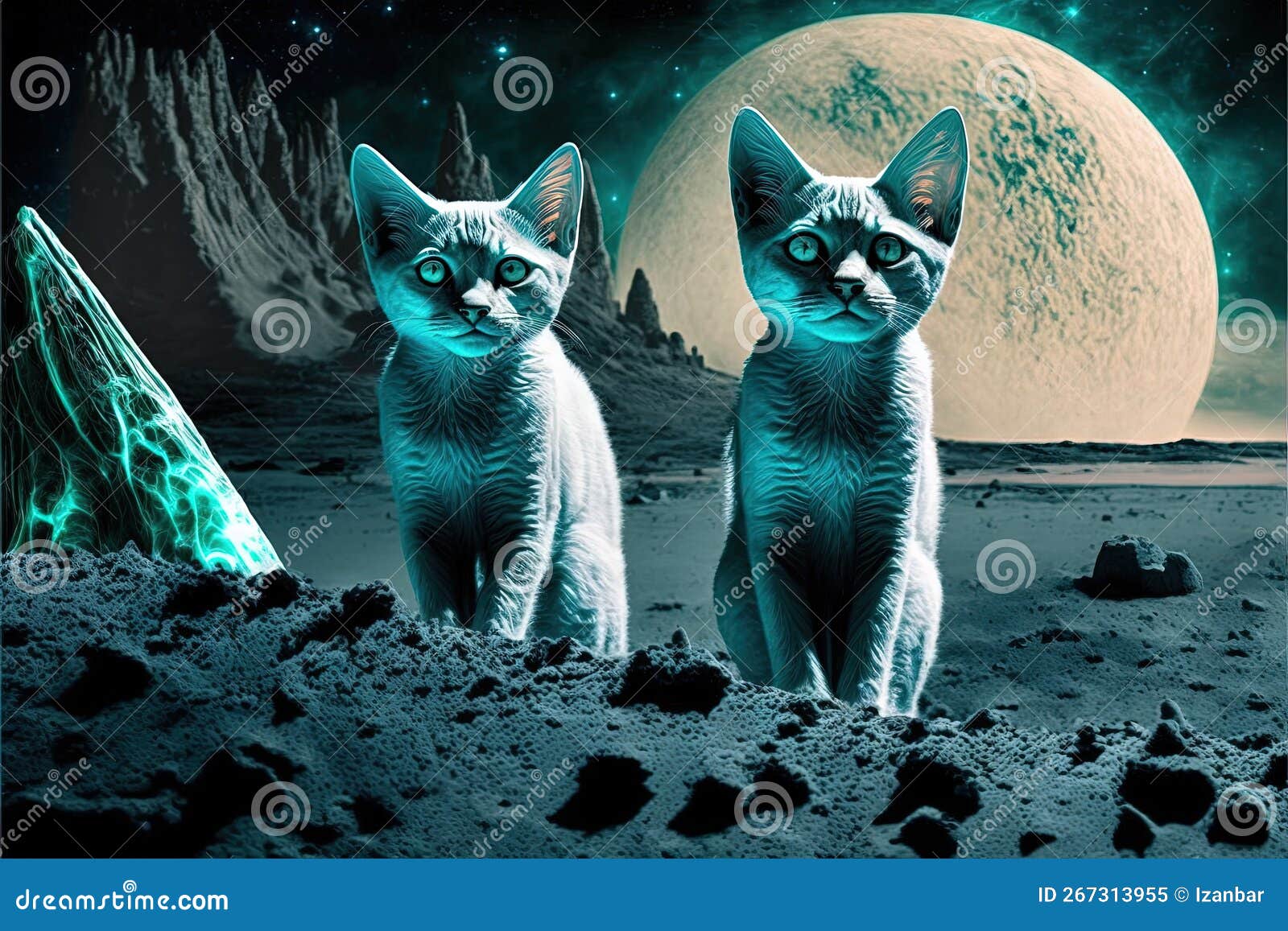 Alien Cats in Alien Planet, Illustration Generative Ai Stock ...