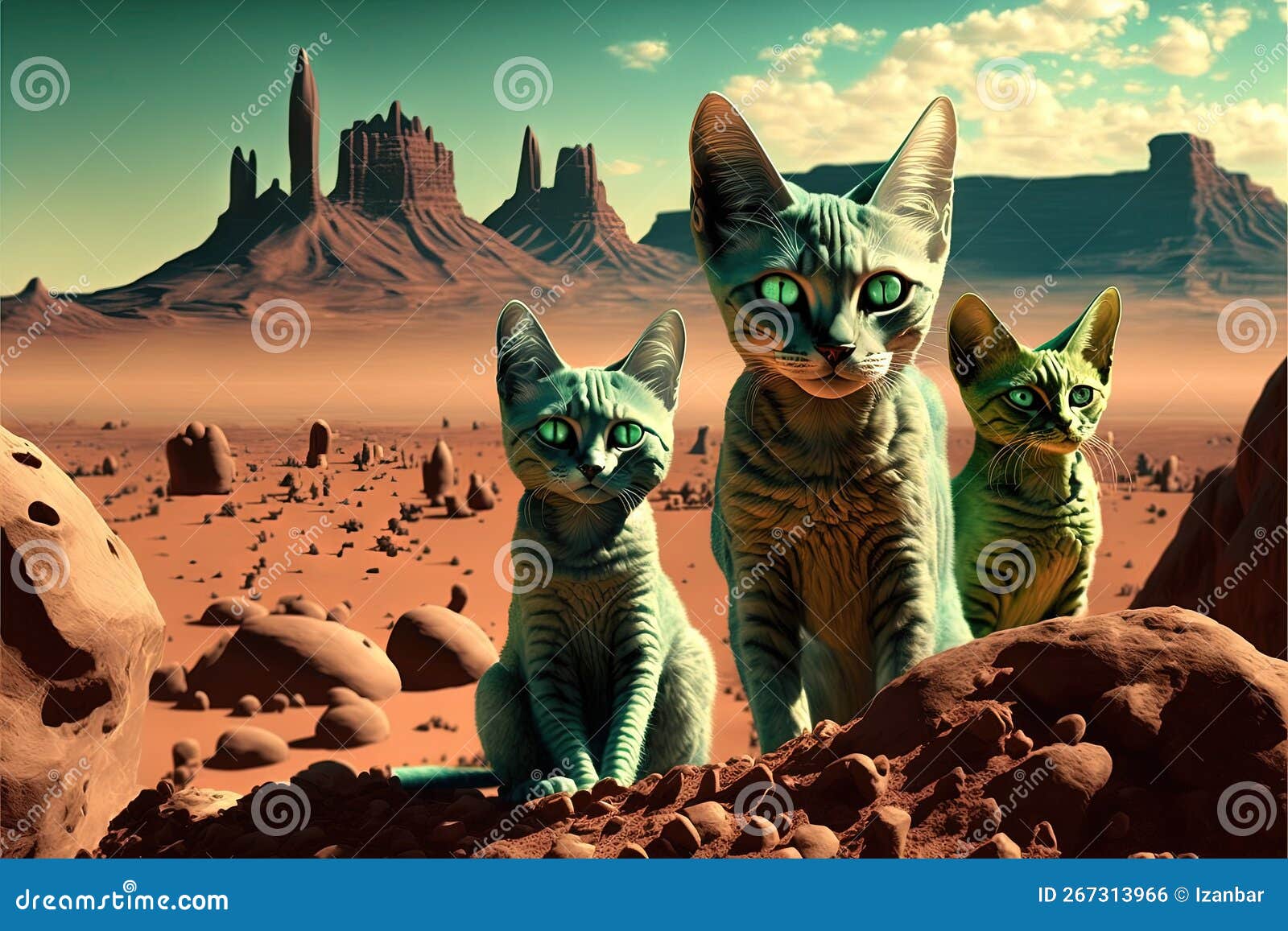 Alien Cats in Alien Planet, Illustration Generative Ai Stock ...