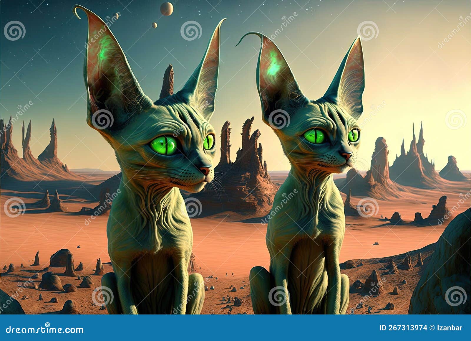 Alien Cats in Alien Planet, Illustration Generative Ai Stock ...