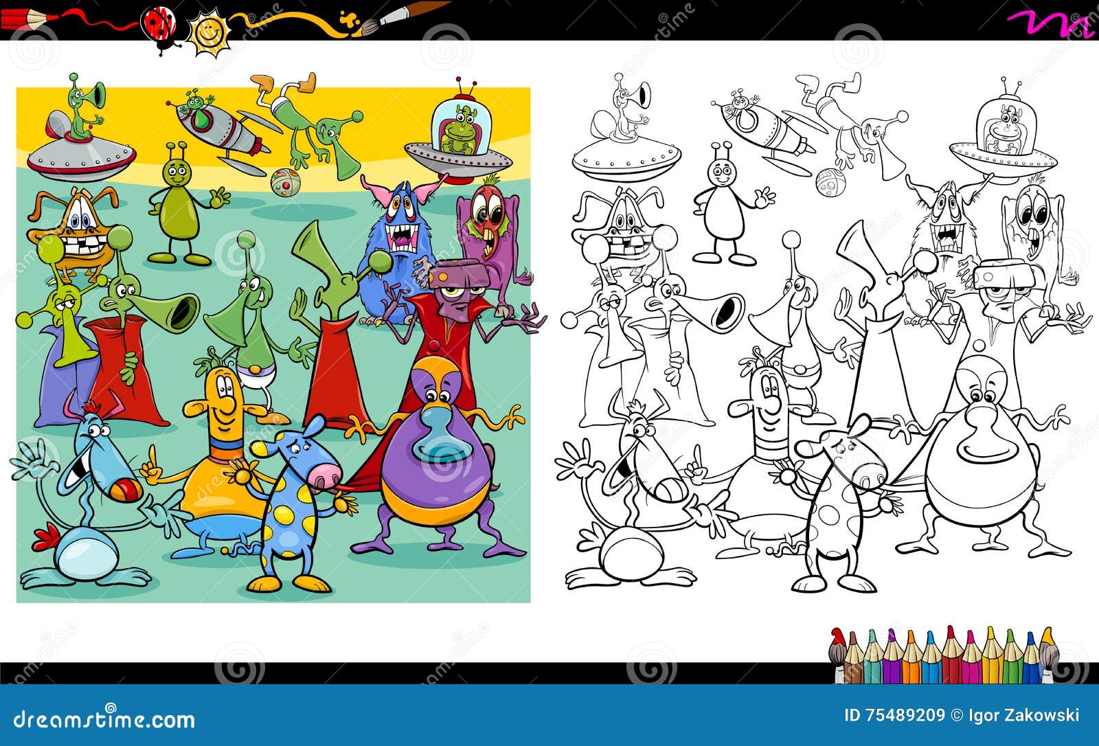 Alien Characters Coloring Page Stock Vector - Illustration of vector ...