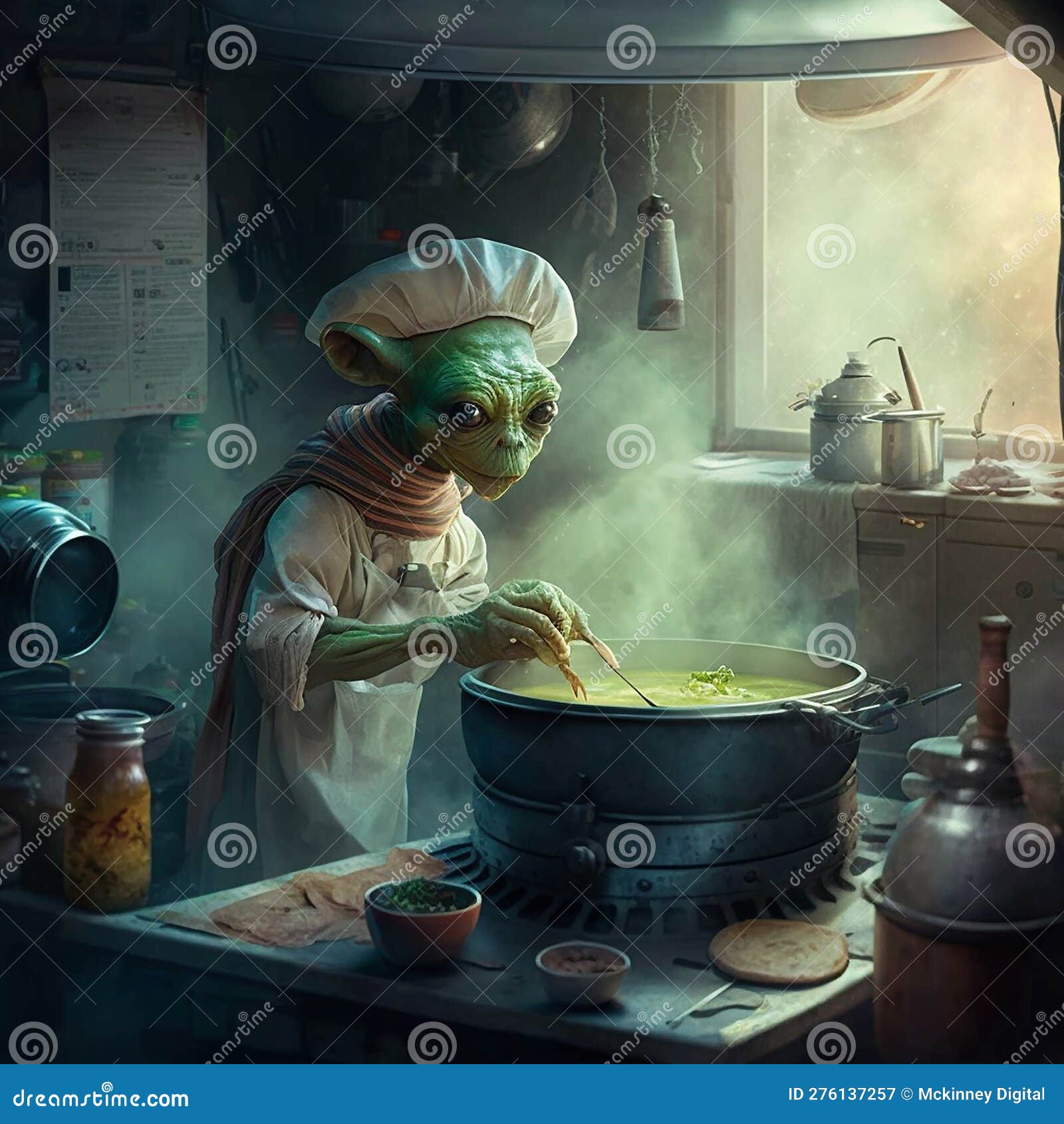Alien Chef Cooking in Kitchen. Ai Generated. Stock Illustration ...
