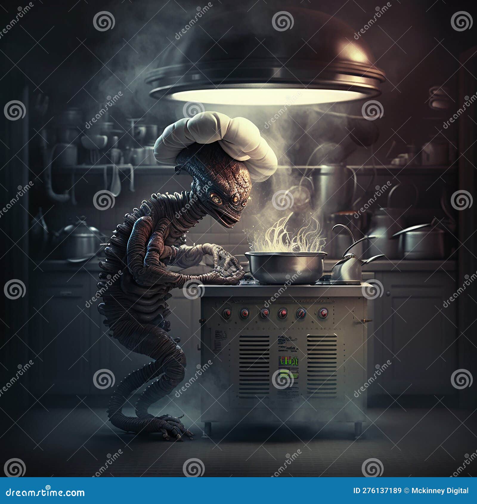 Alien Chef Cooking in Kitchen. Ai Generated. Stock Illustration ...