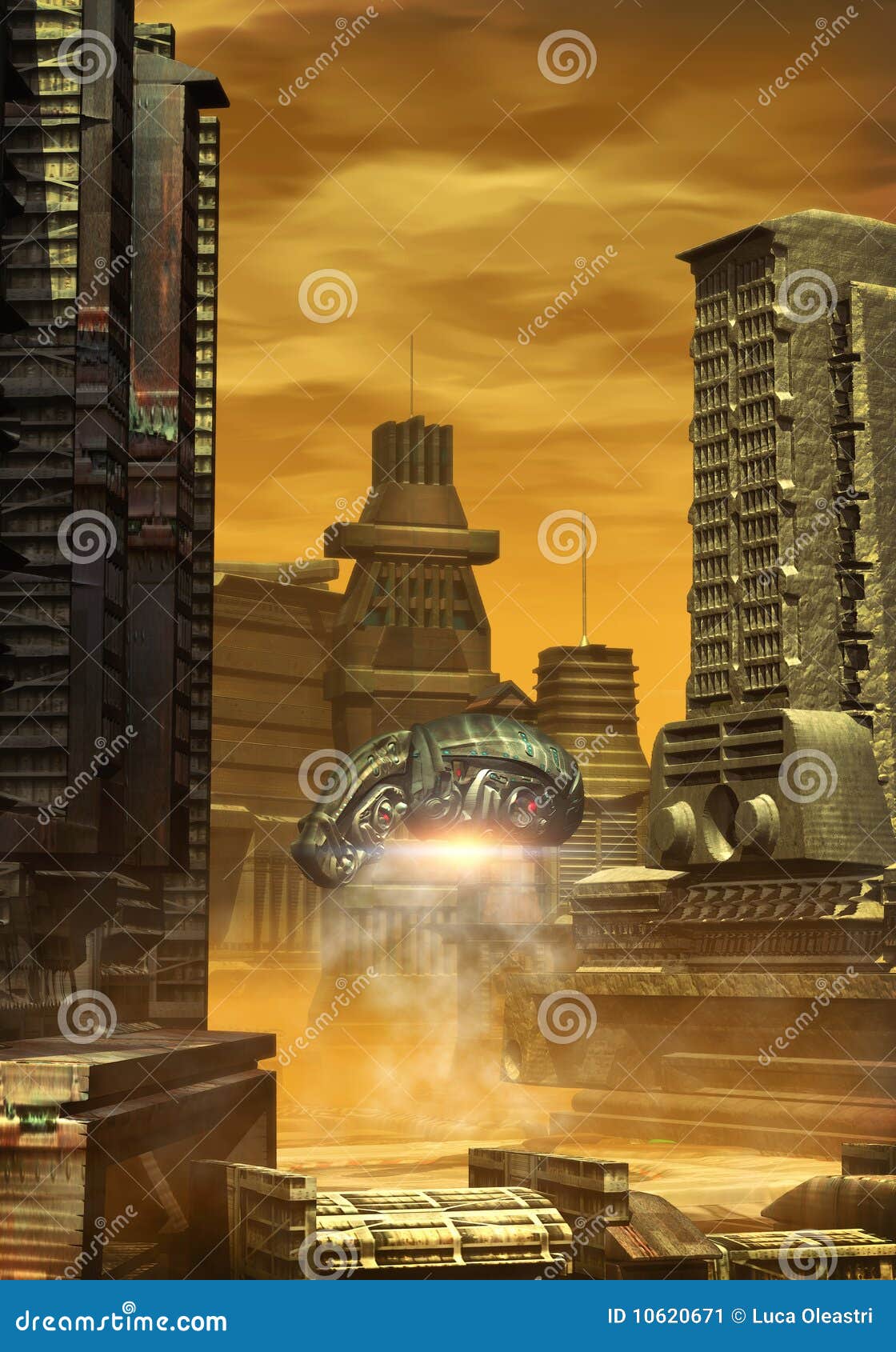 Alien Sci-fi City With Optical Flares Stock Illustration ...