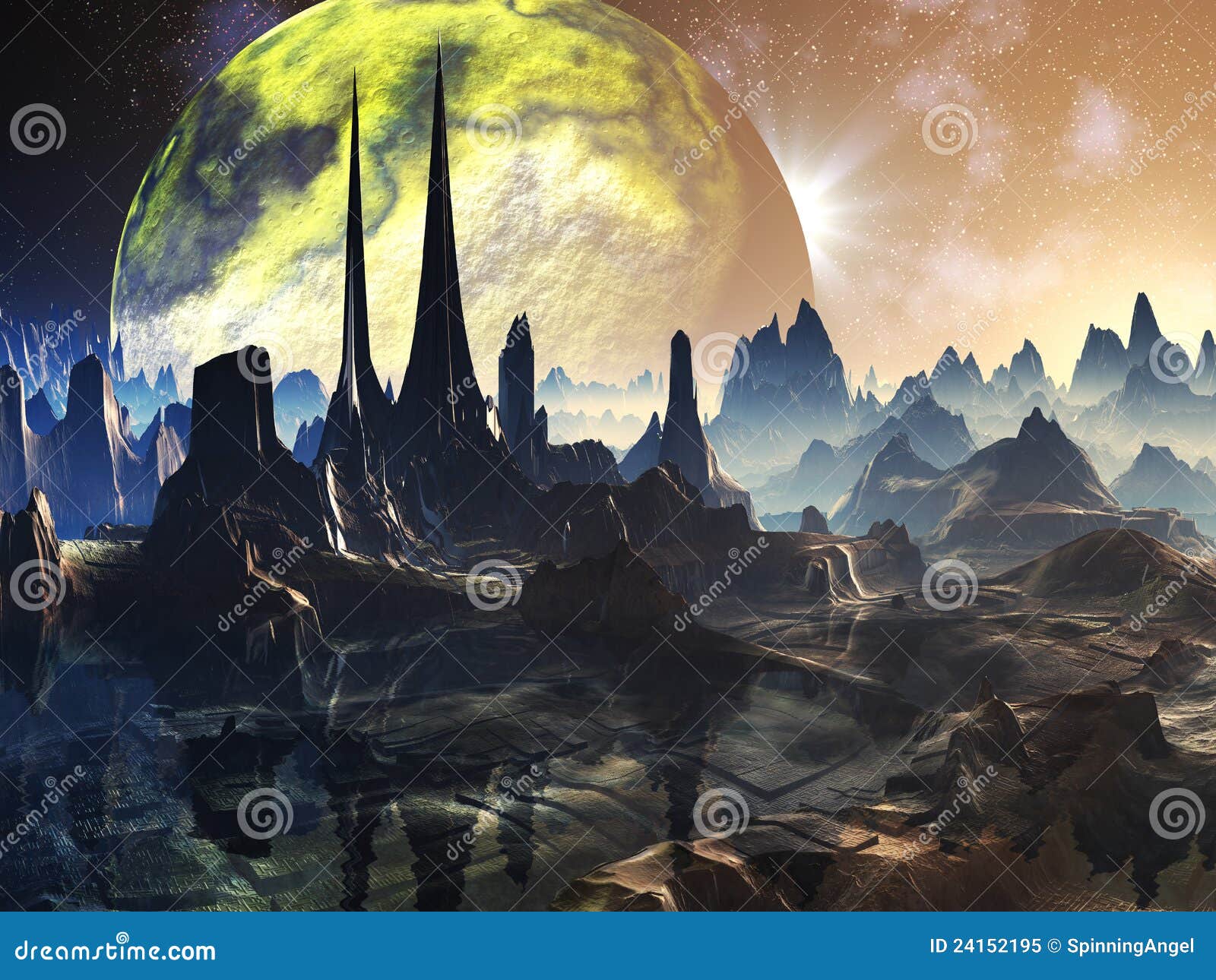 Alien City Ruins on Faraway Planet Stock Illustration - Illustration of ...