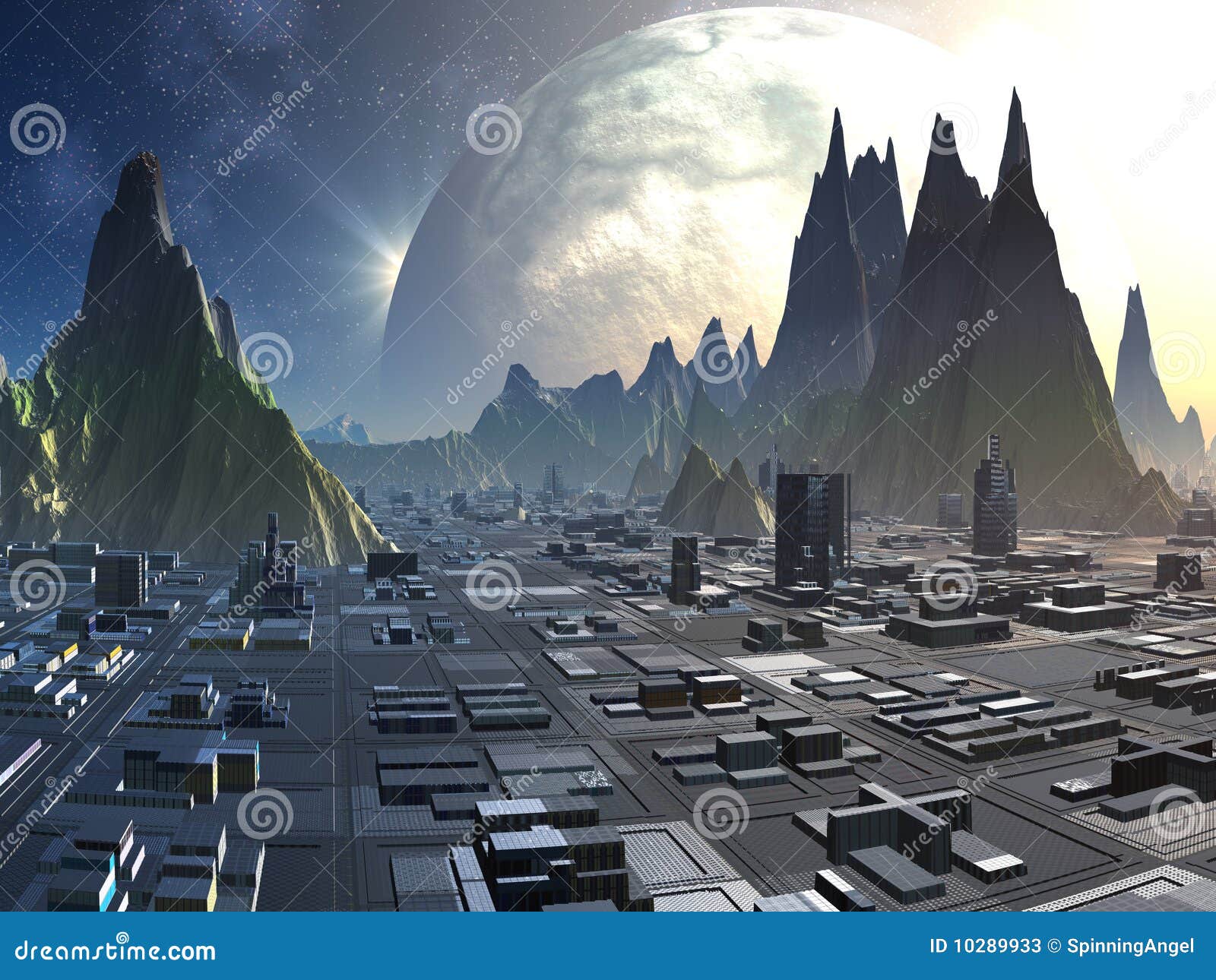 Alien City Skyline stock illustration. Illustration of mountain - 10289933