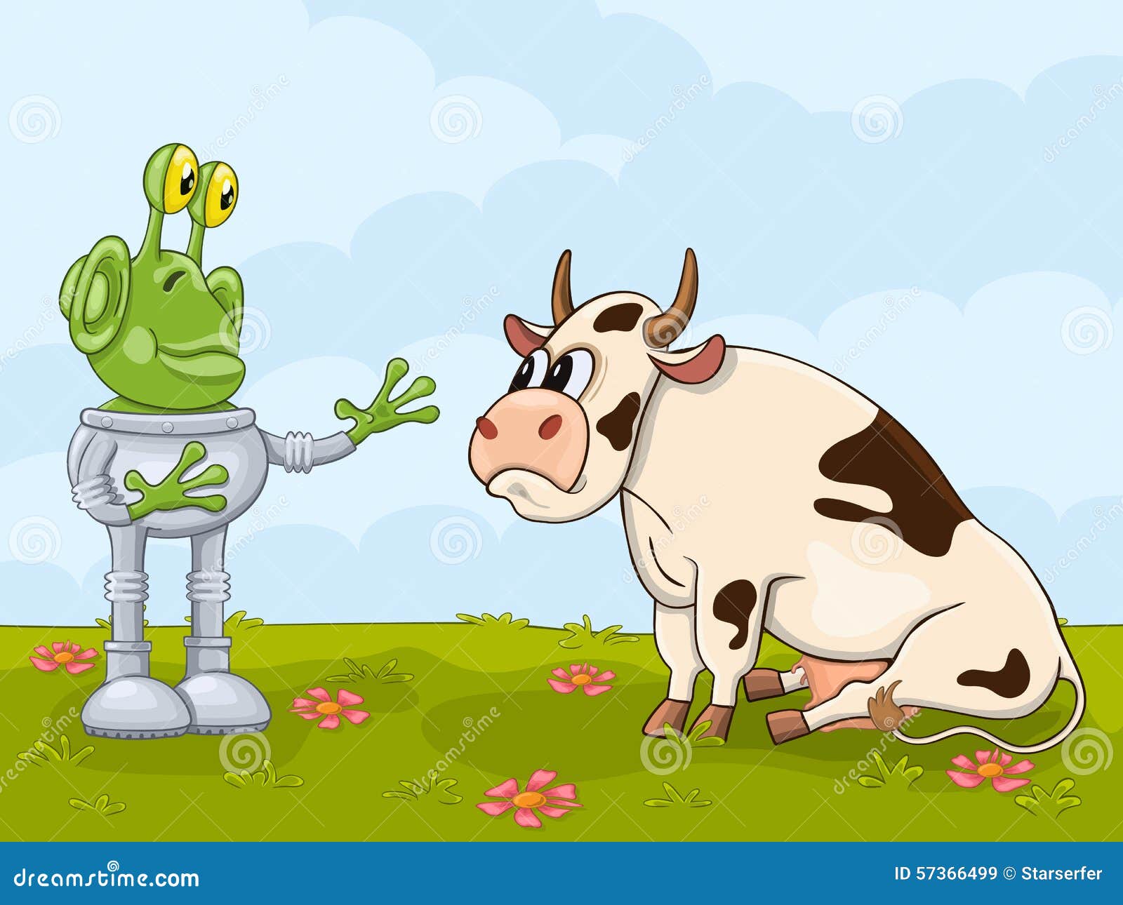 Alien and cow meeting stock vector. Illustration of amazed - 57366499
