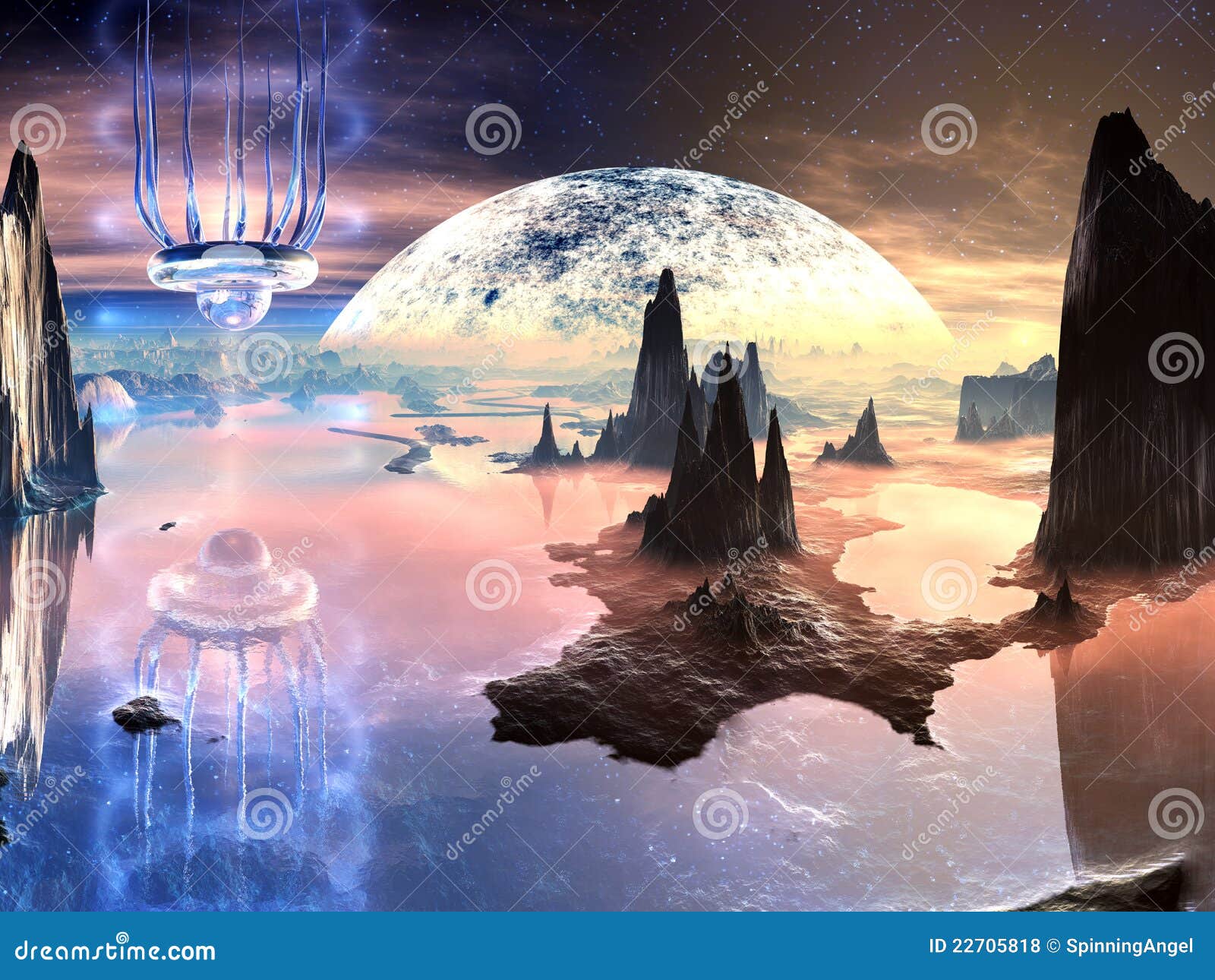 Alien Creature on Distant Water World Stock Illustration - Illustration ...