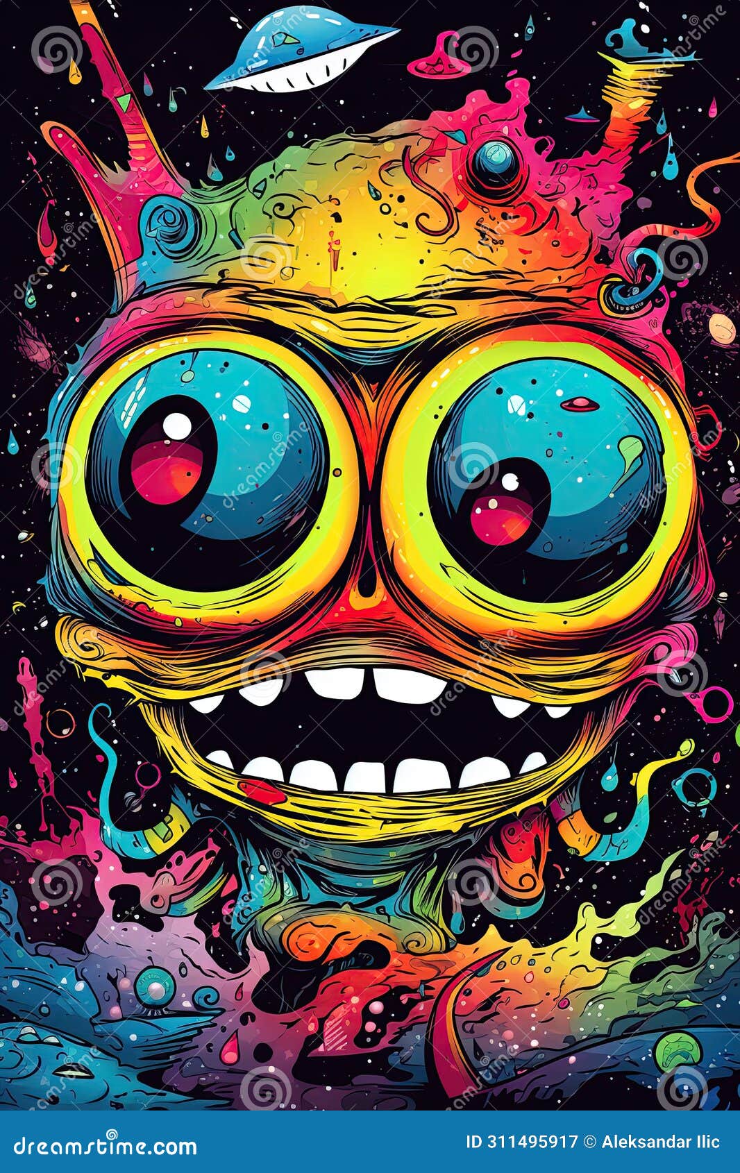 Alien Creature in Outer Space. Doodle Drawing in Style of Pop Art Stock ...