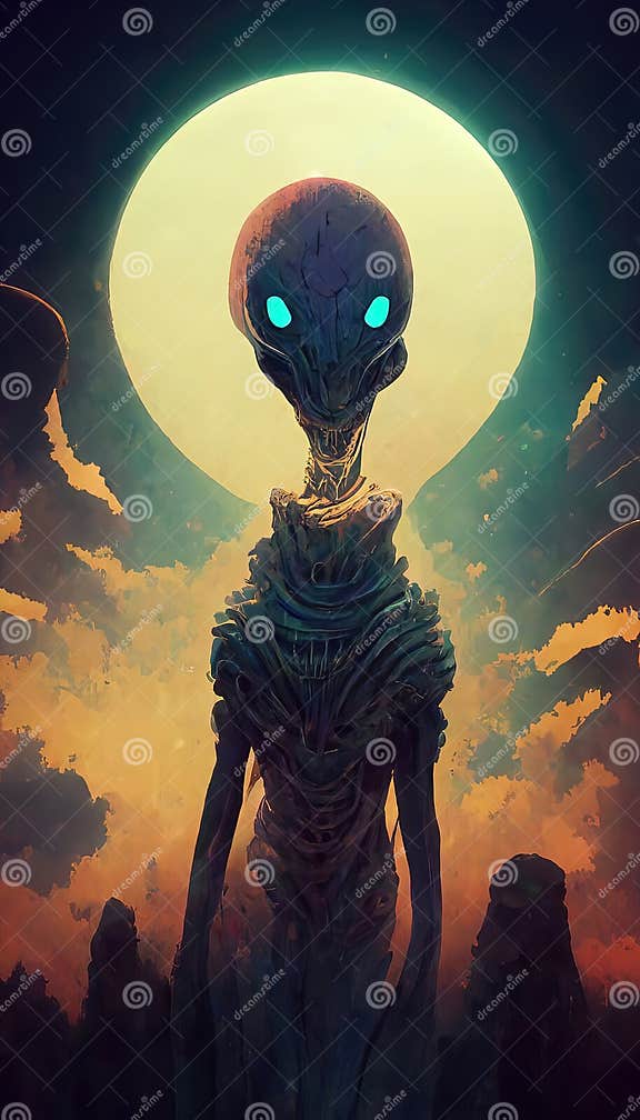 Alien Creature, Outer Space Martian Stock Illustration - Illustration ...