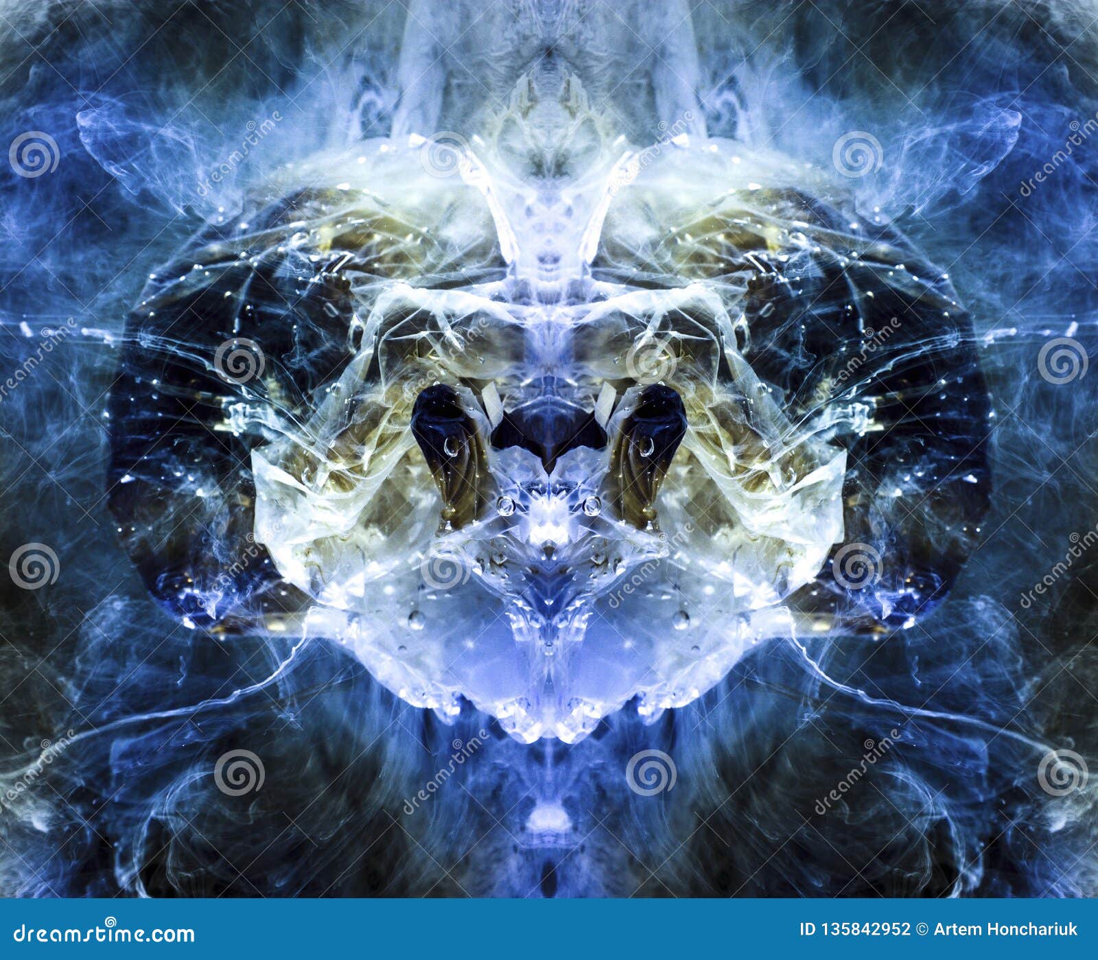 An Alien Creature Resembling a Ram, in Blue Tones. Ink and Paint in the ...