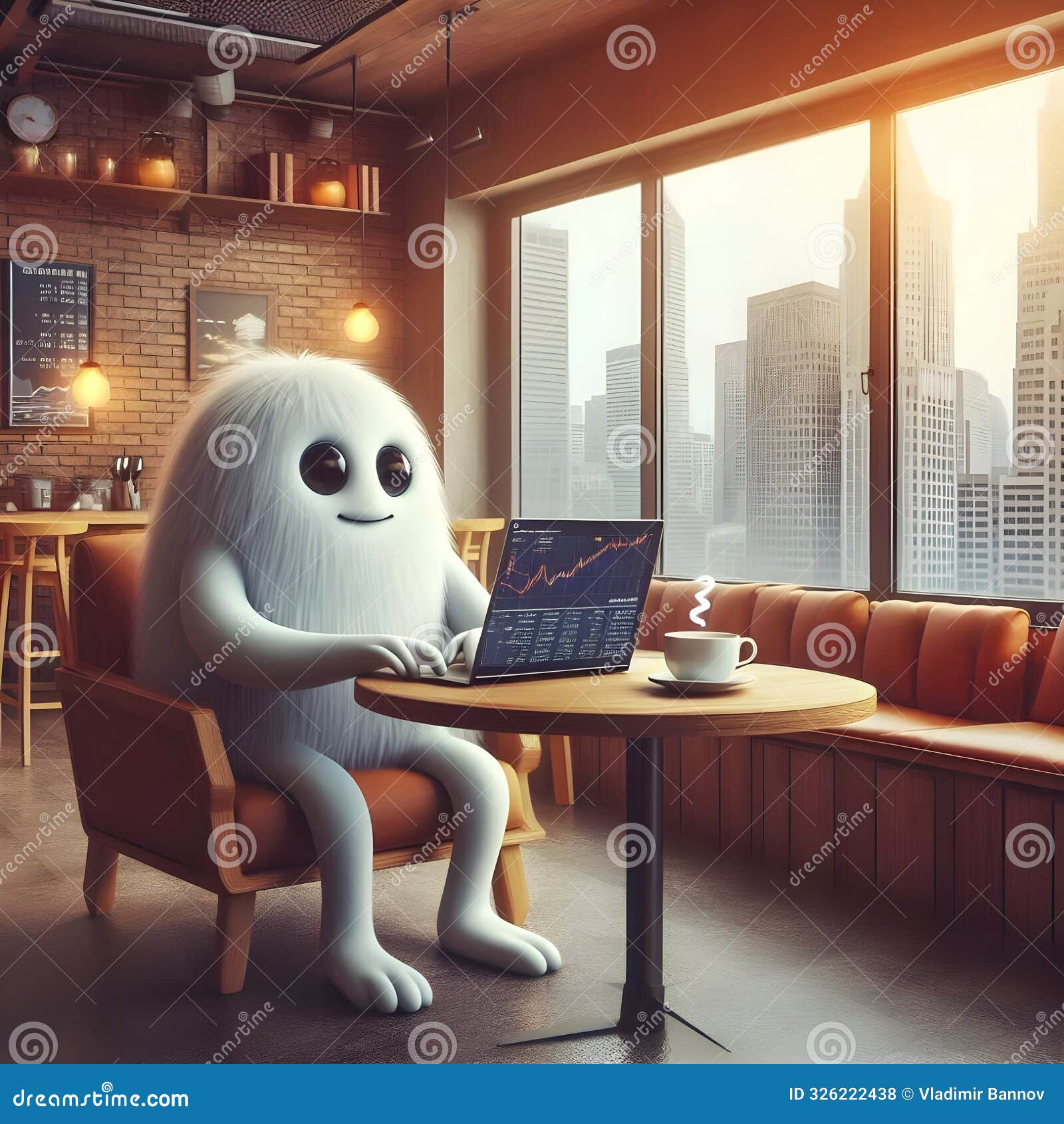 An Alien Creature Sitting in a Modern Room Stock Illustration ...