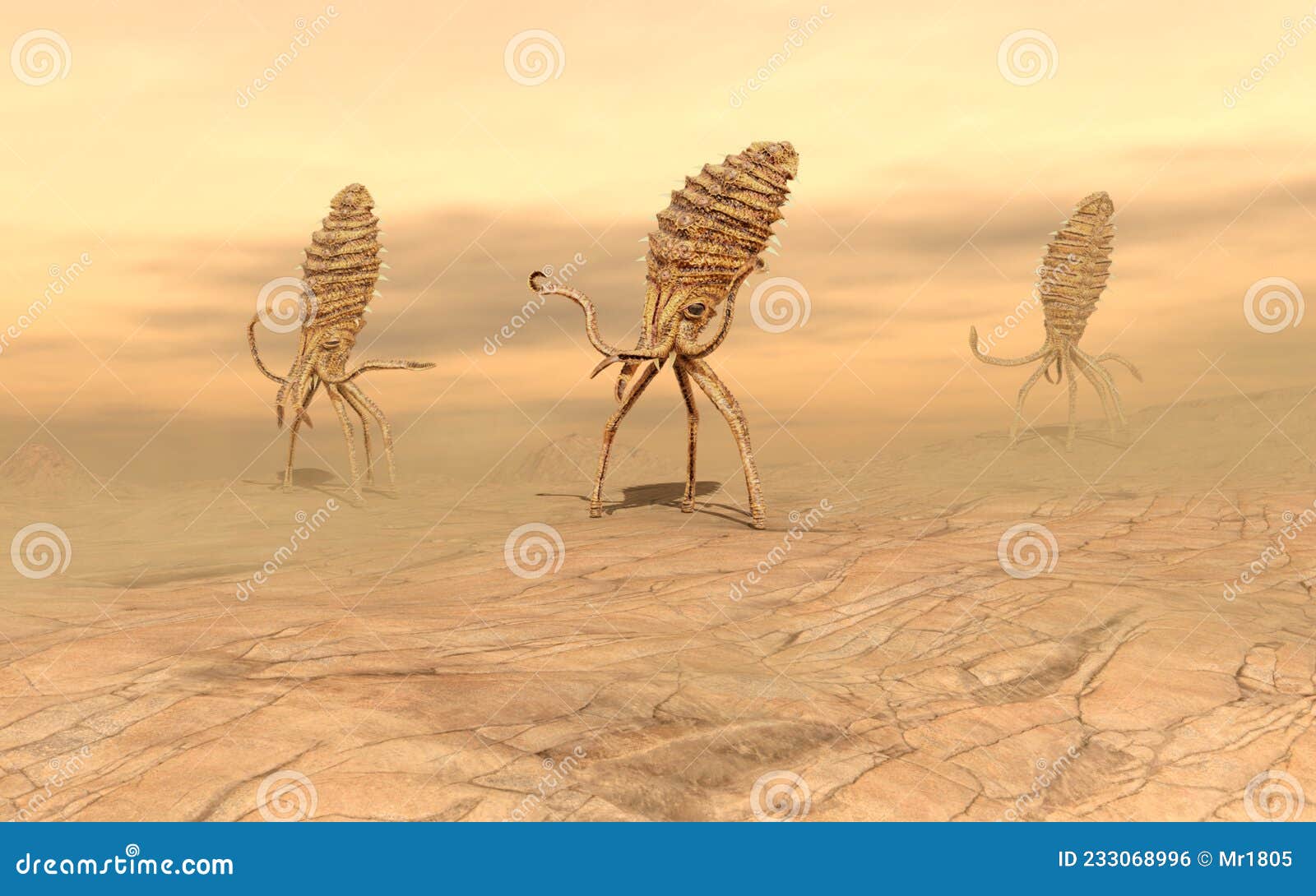 Alien Creatures in a Desert Landscape Stock Illustration - Illustration ...