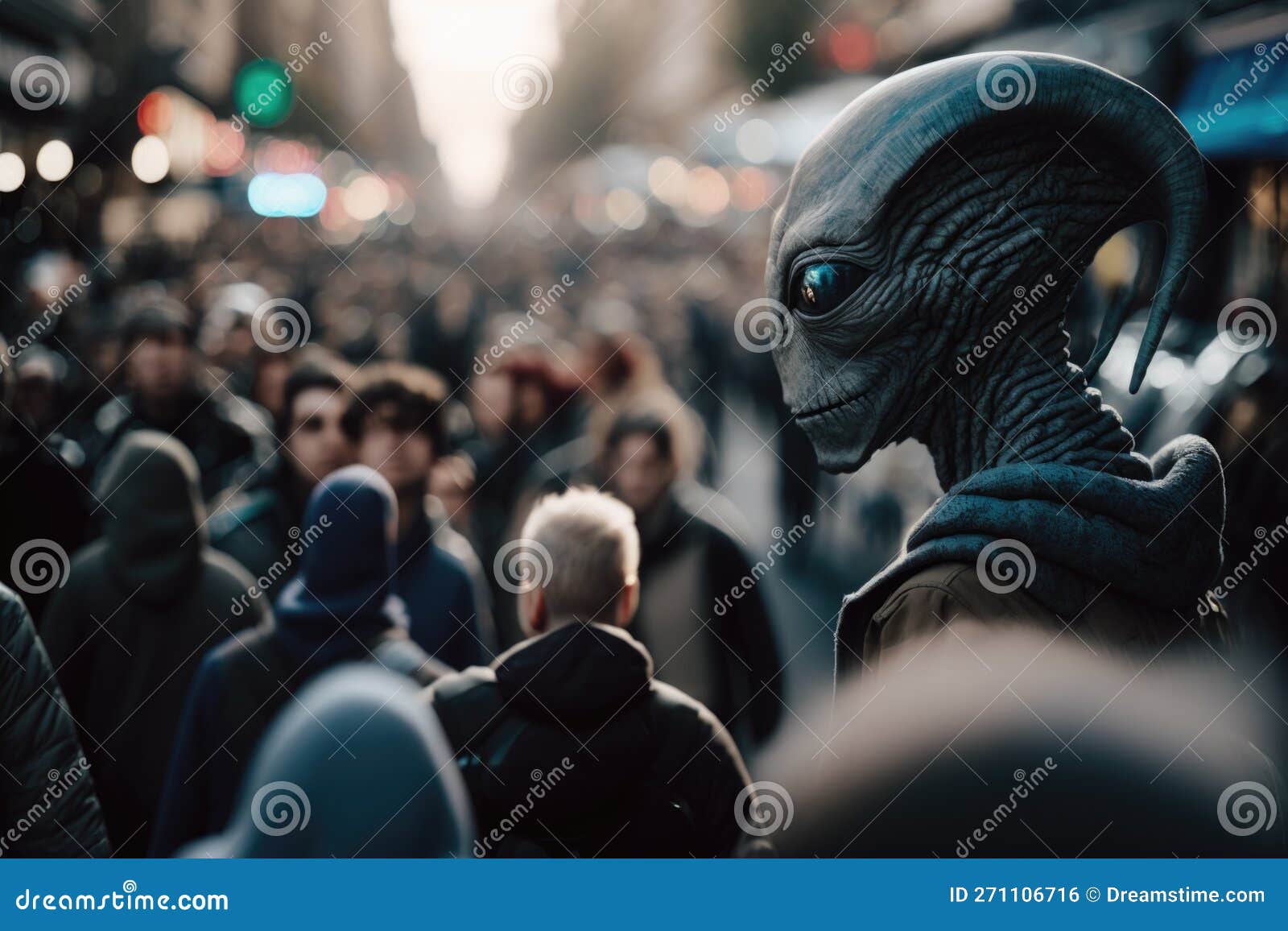 Alien and Crowd of People in the Street Generative AI Stock ...