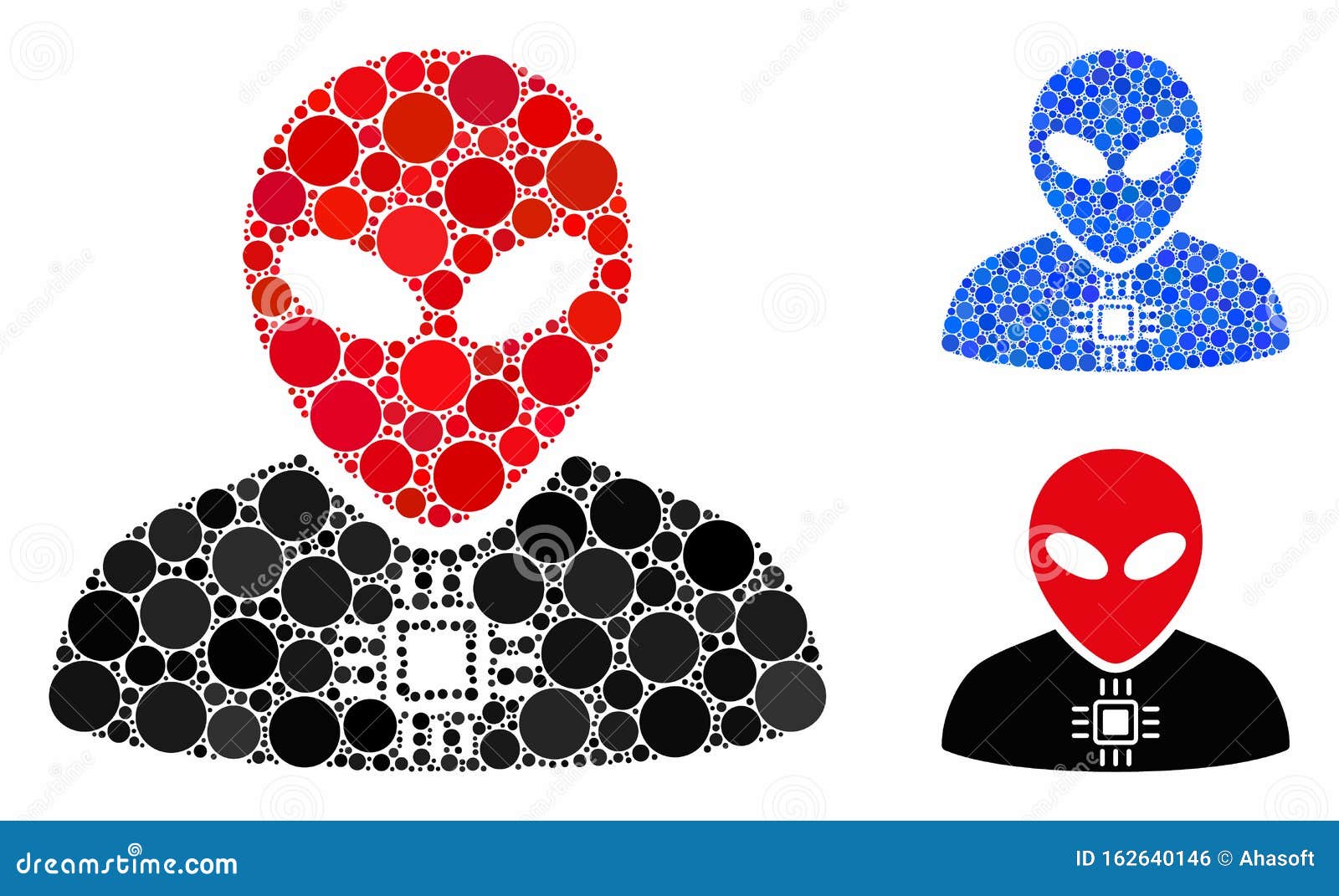 Alien Cyborg Mosaic Icon of Round Dots Stock Illustration ...