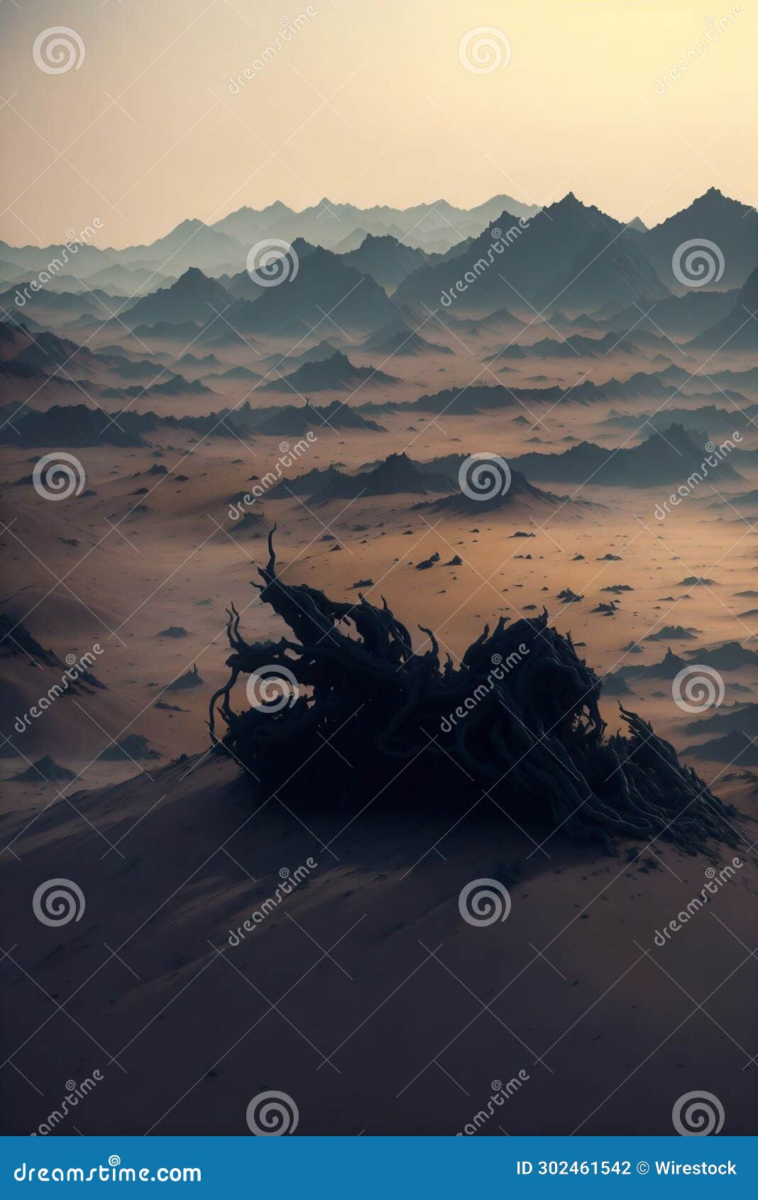 Alien Desert Landscape with Dark Rocky Mountains. AI-generated Stock ...