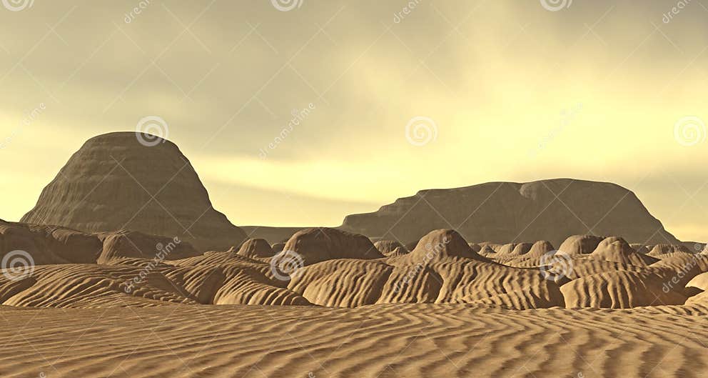Alien Desert Landscape with Mountains Stock Illustration - Illustration ...