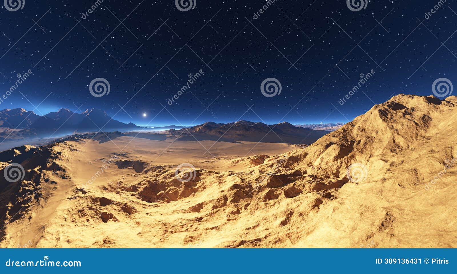 Alien Desert Planet, Rocky Exoplanet In Empty Space Background Royalty ...