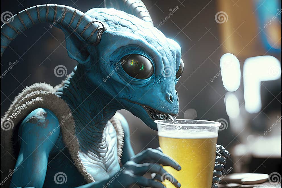 Alien Drinking a Beer Generative Ai Stock Illustration - Illustration ...