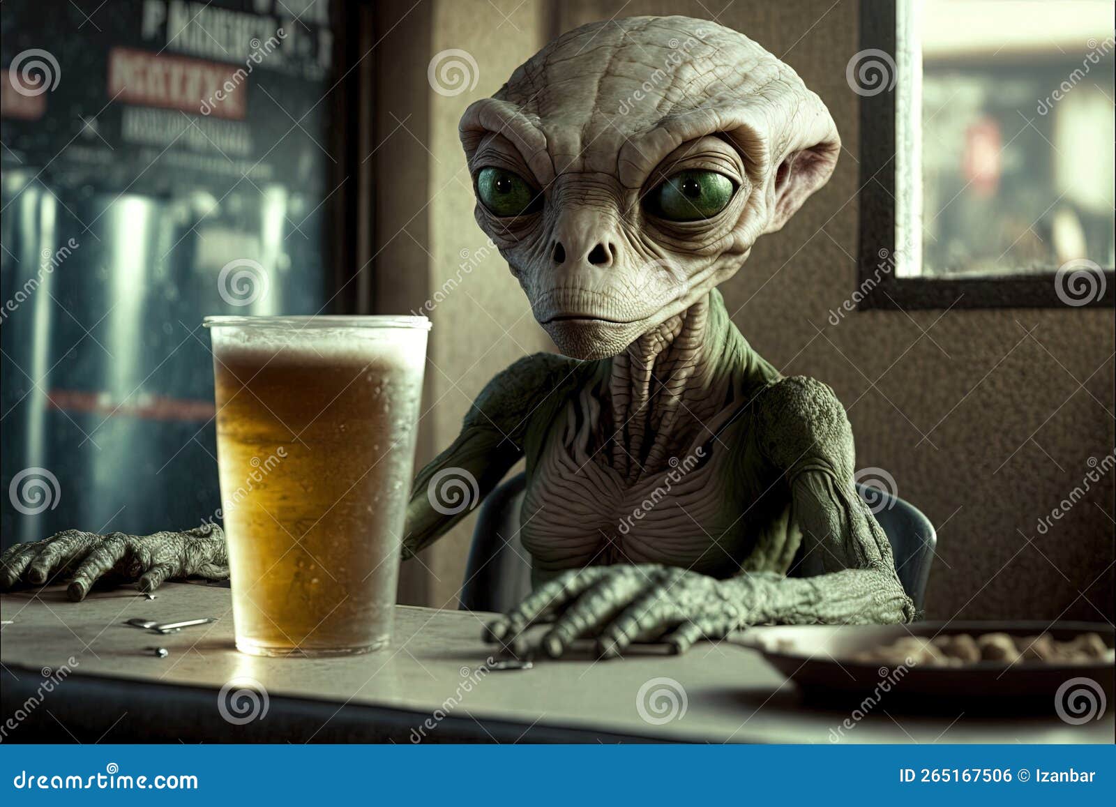 Alien Drinking a Beer Generative Ai Stock Illustration - Illustration ...