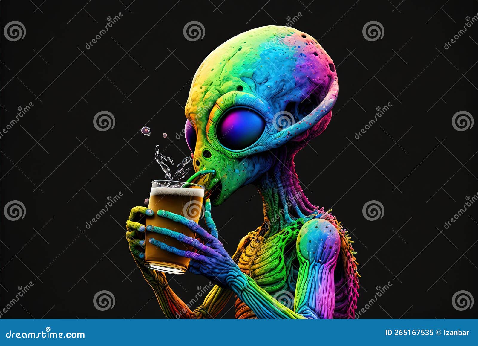 Alien Drinking a Beer Generative Ai Stock Illustration - Illustration ...