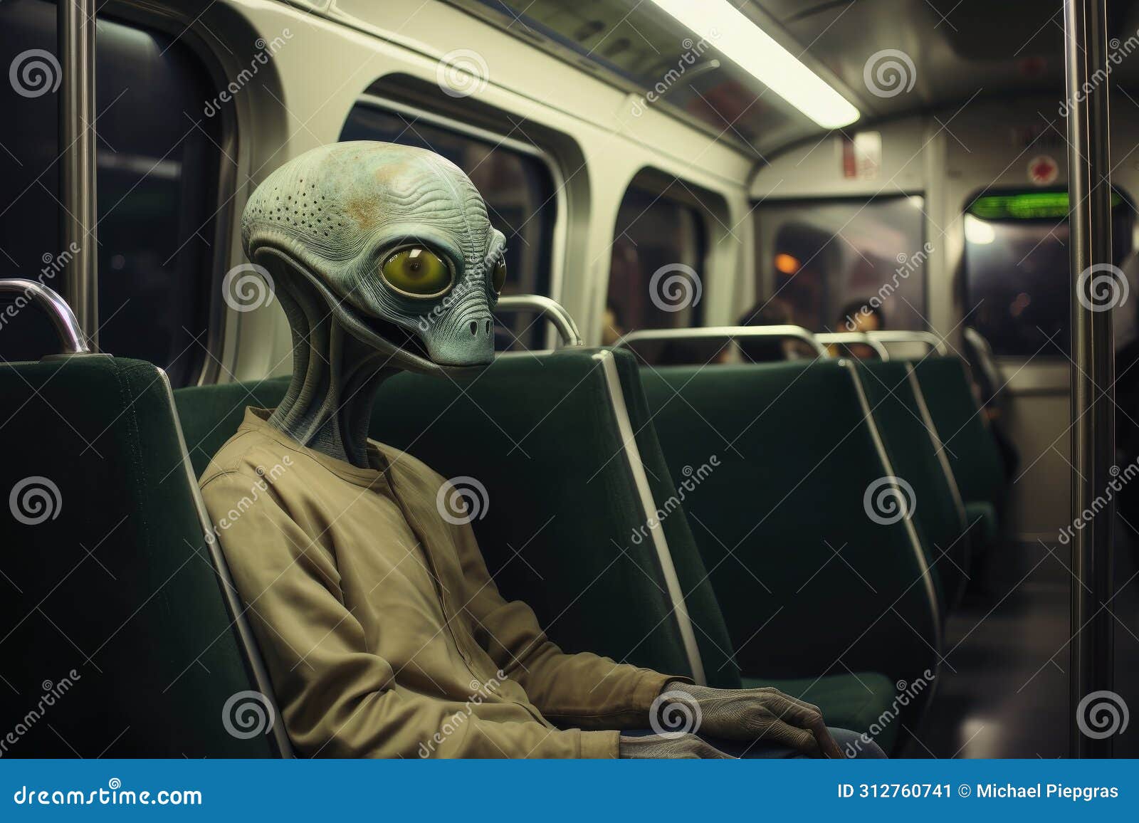 An Alien Driving with a Subway with Normal People Stock Illustration ...