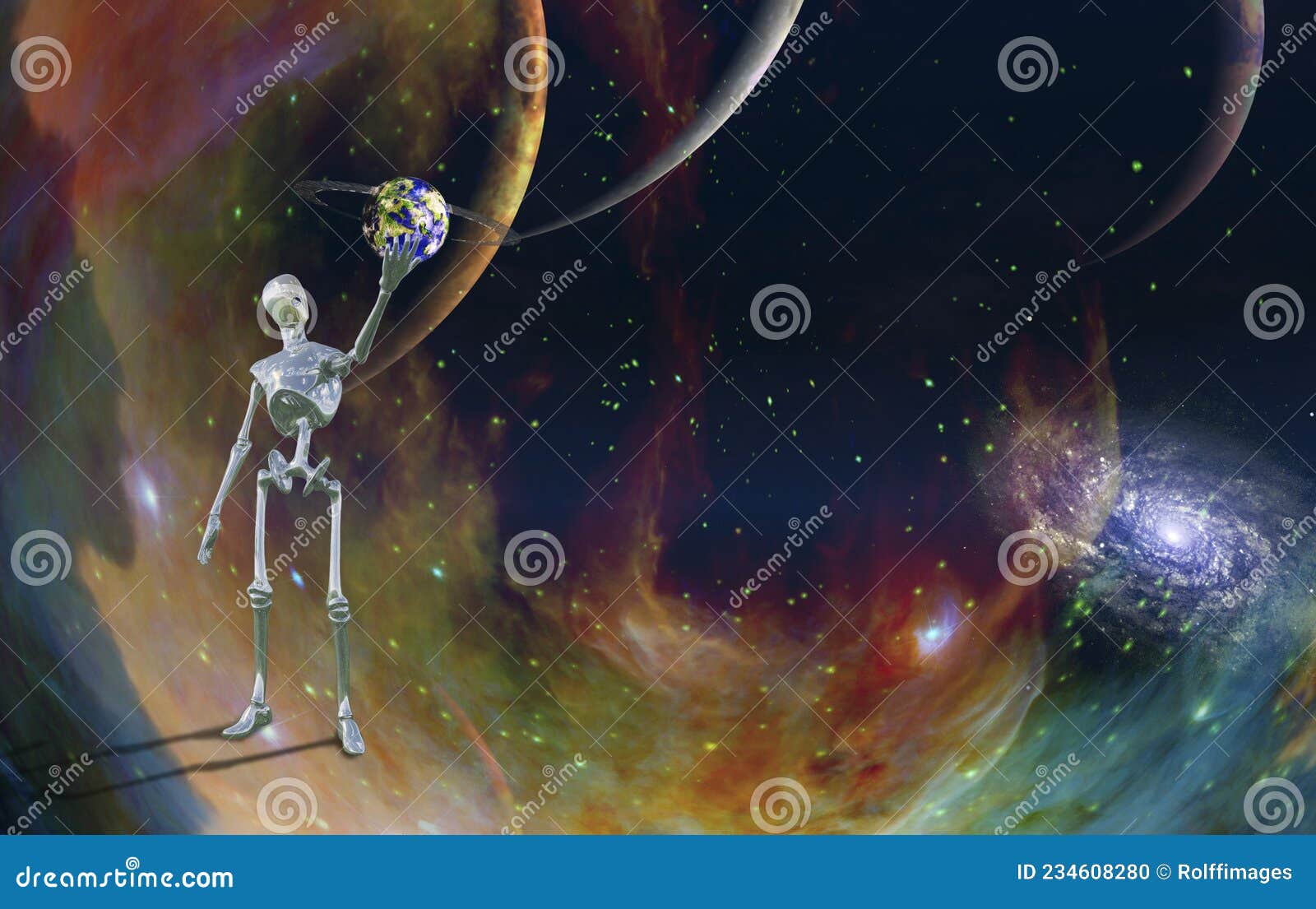 Alien Droid Holds Earth stock photo. Image of earth - 234608280