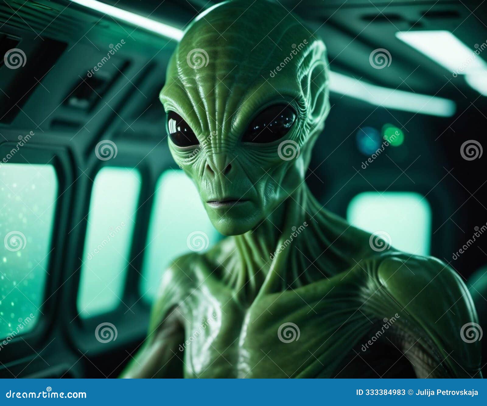 An Alien Encounter in the Void Aboard a Futuristic Spaceship during an ...