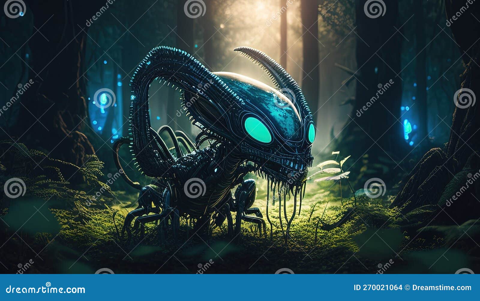 Alien Exploring Mystical Forest, Encountering Strange Flora and Fauna ...