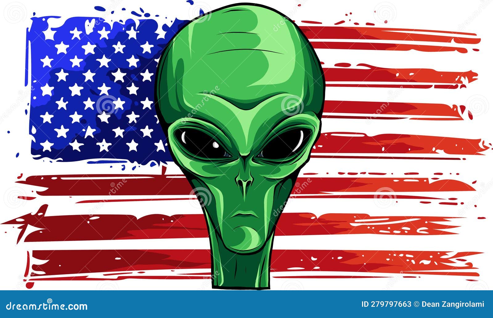 Vector Illustration of Alien Head Face with American Flag Stock Vector ...