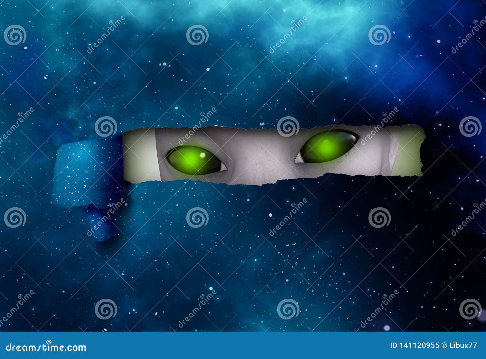 Alien Eyes Spying Behind Hole Ripped Curl Piece Universe Stock ...