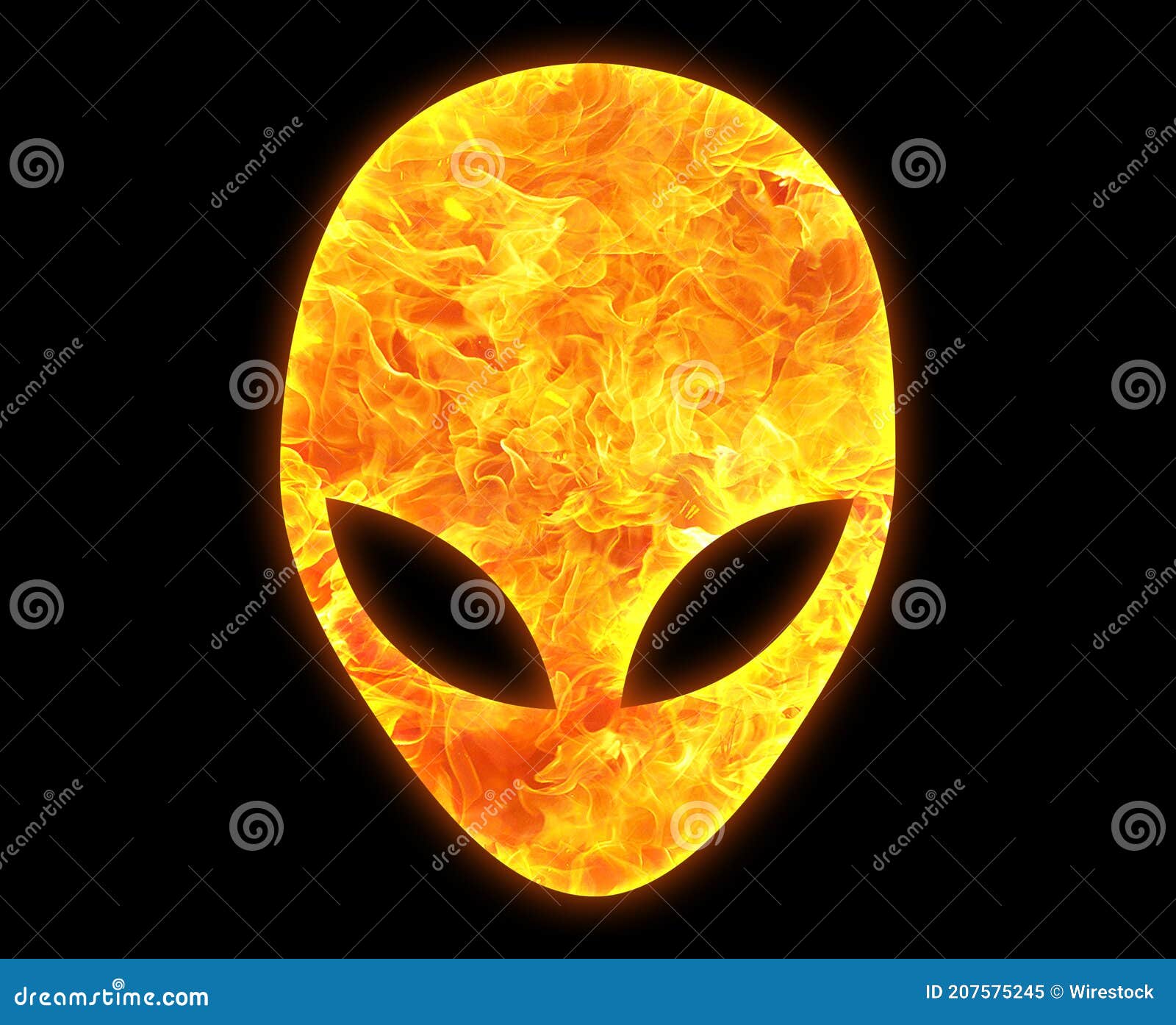 Alien Fa Outline with a Bright Fire Pattern Isolated on a Black ...