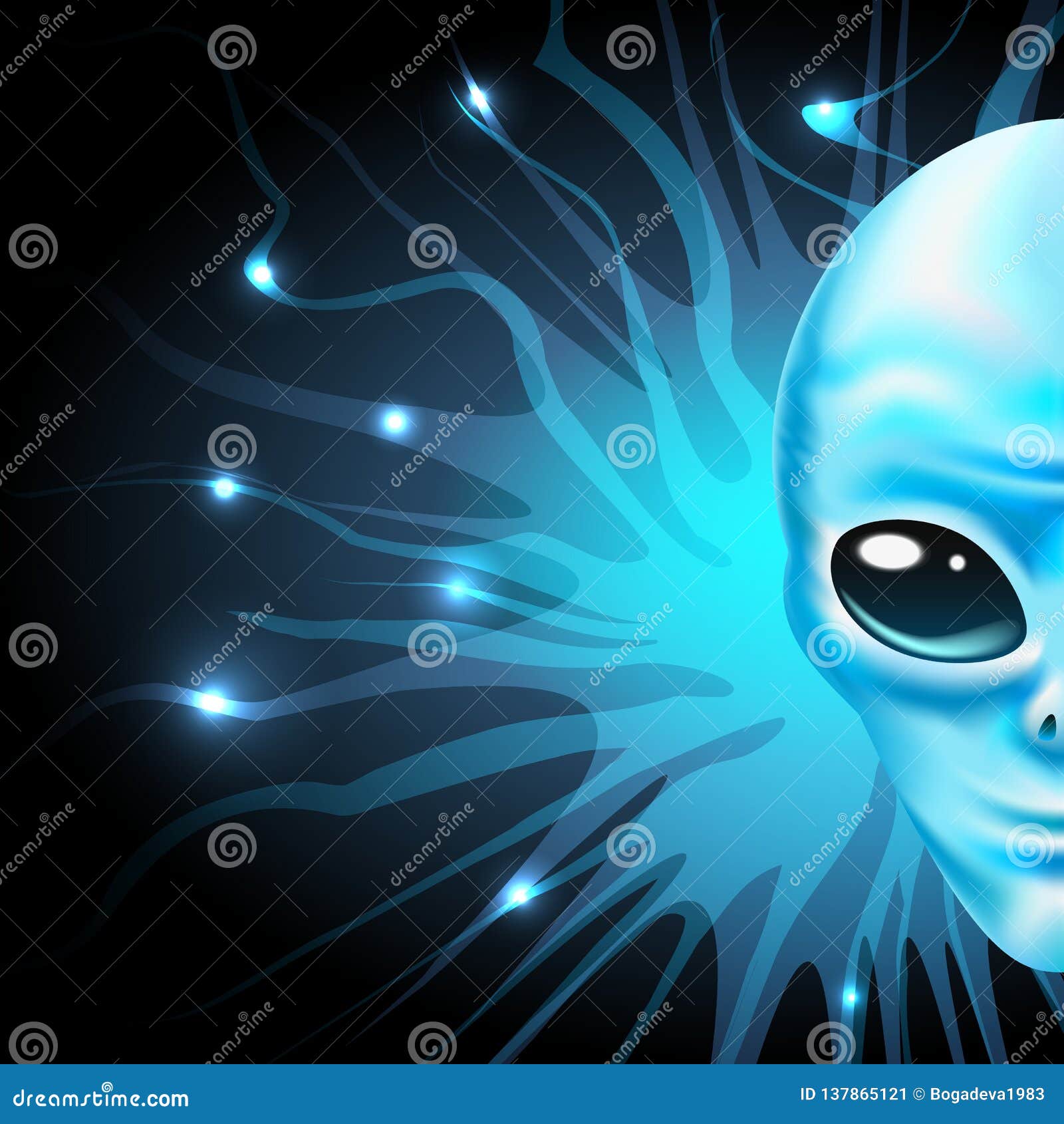 Alien Face. Extraterrestrial Head Icon. Hand Drawn Humanoid. Concept Of ...