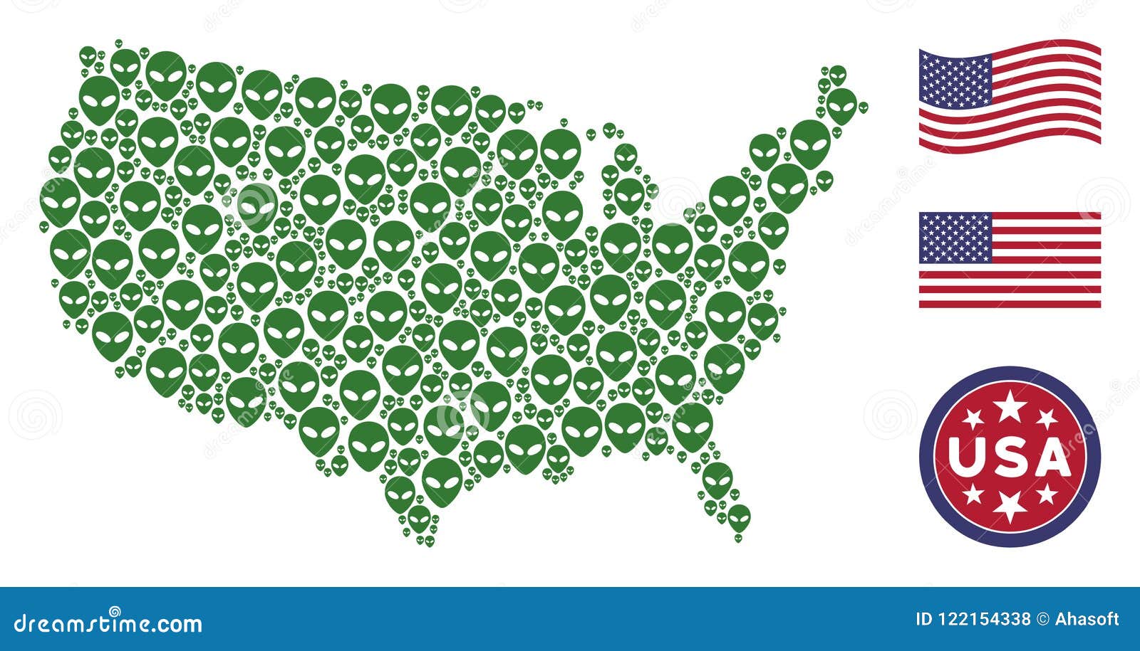 USA Map Stylized Composition of Alien Face Stock Vector - Illustration ...