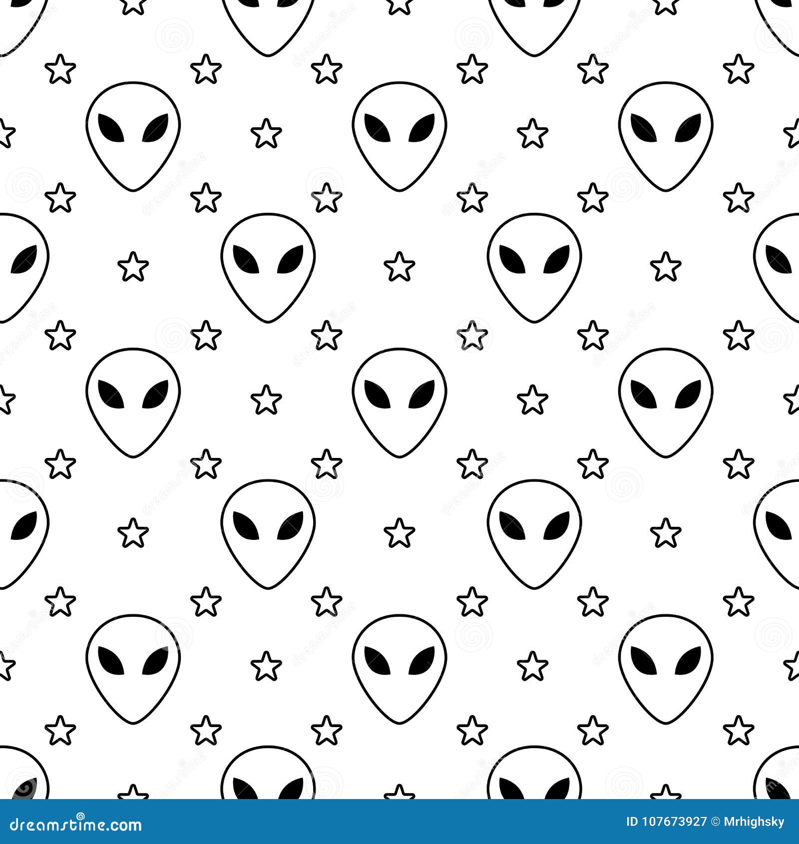 Alien Face and Stars Black and White Seamless Pattern Stock Vector ...