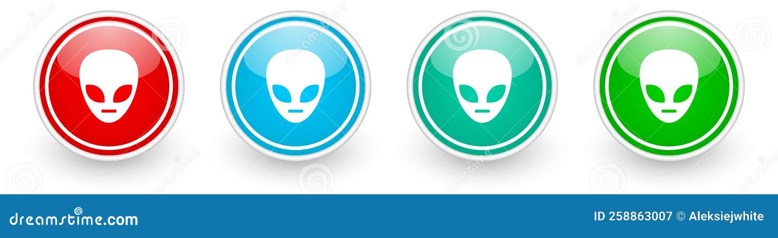 Alien Face Vector Icons, Colorful Glossy Buttons on White Stock Vector ...